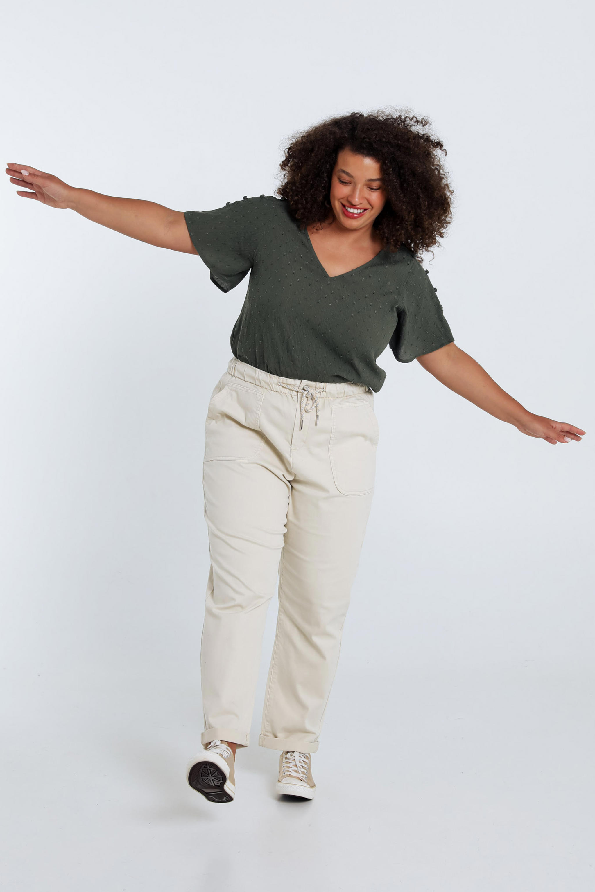 Paprika straight regular waist casual broek beige | wehkamp