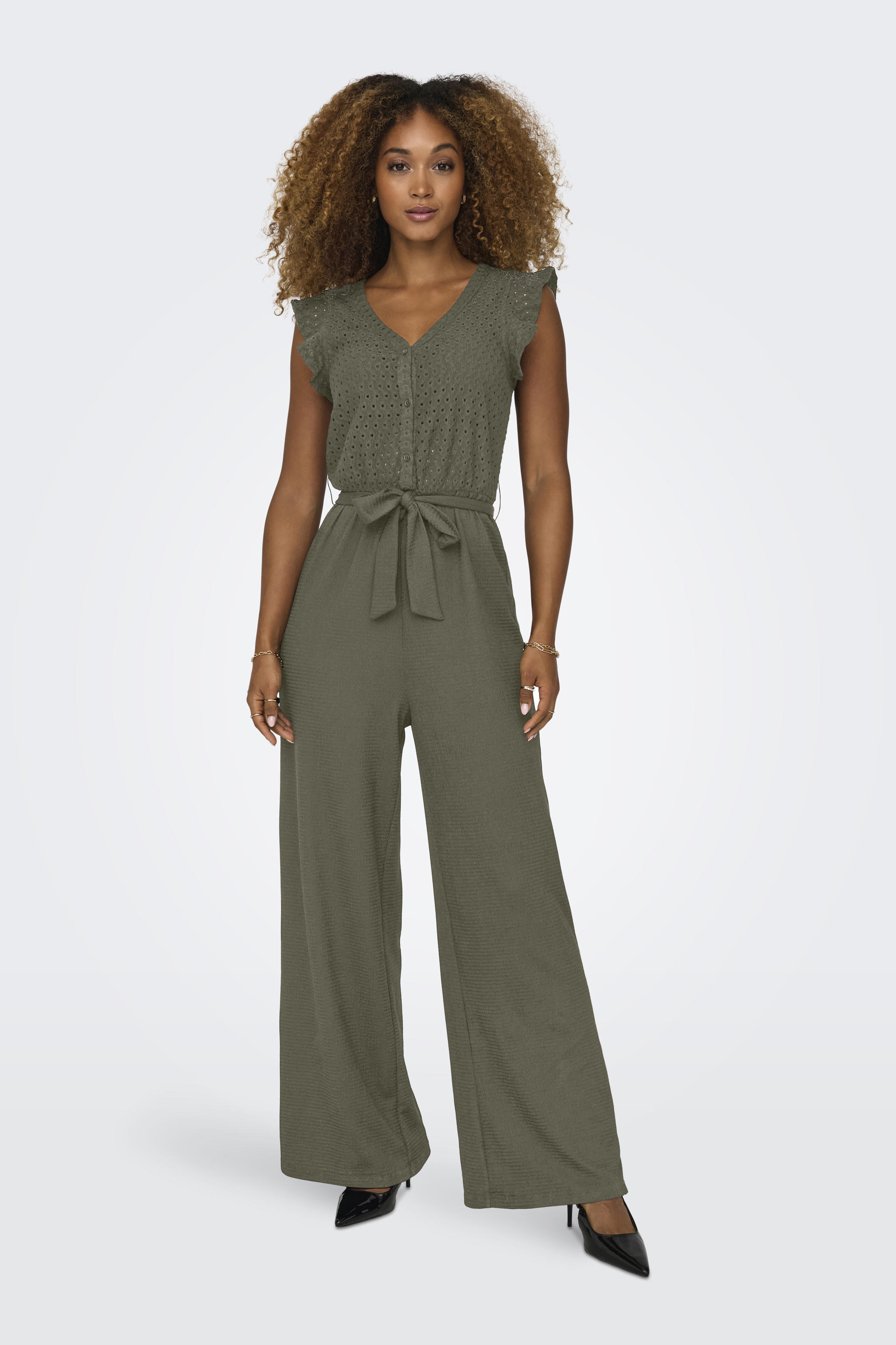 ONLY wide leg jumpsuit donkergroen broderie | wehkamp
