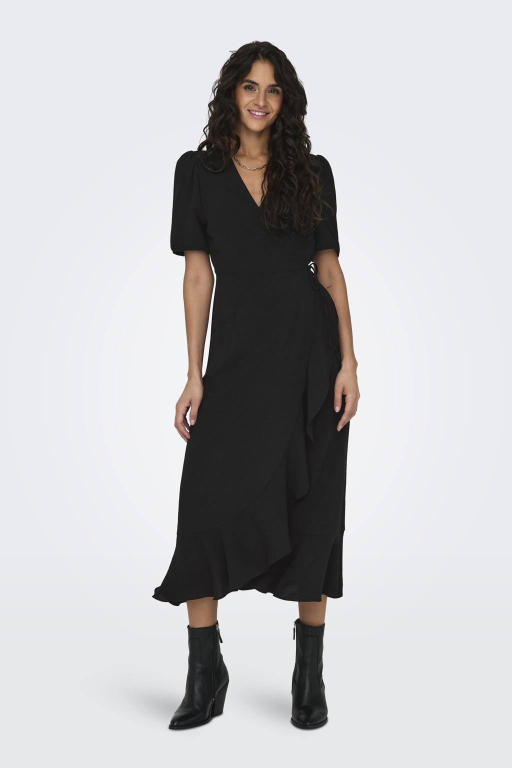 ONLY wikkel-/overslagjurk zwart | wehkamp