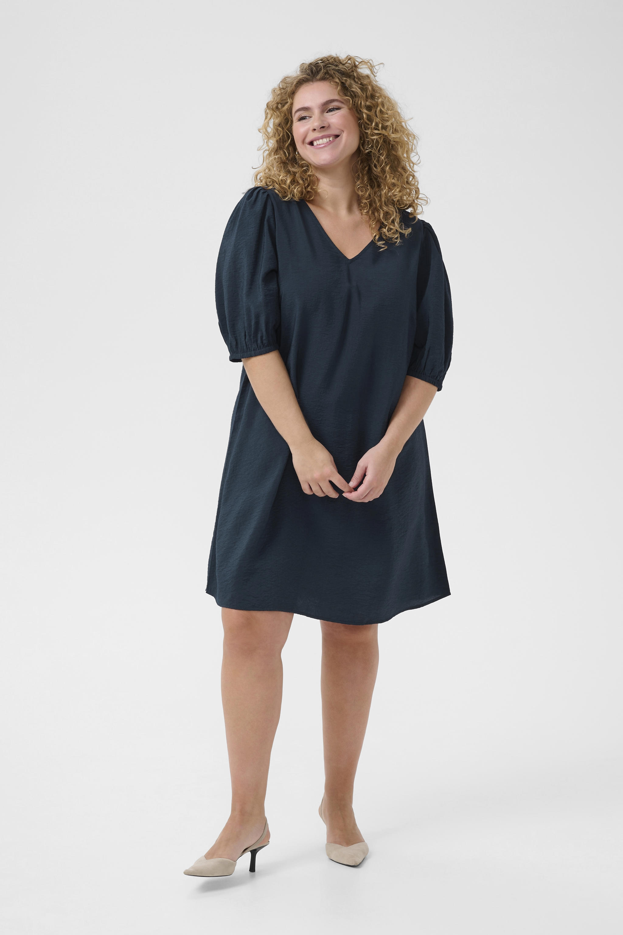 Kaffe Curve korte jurk donkerblauw | wehkamp