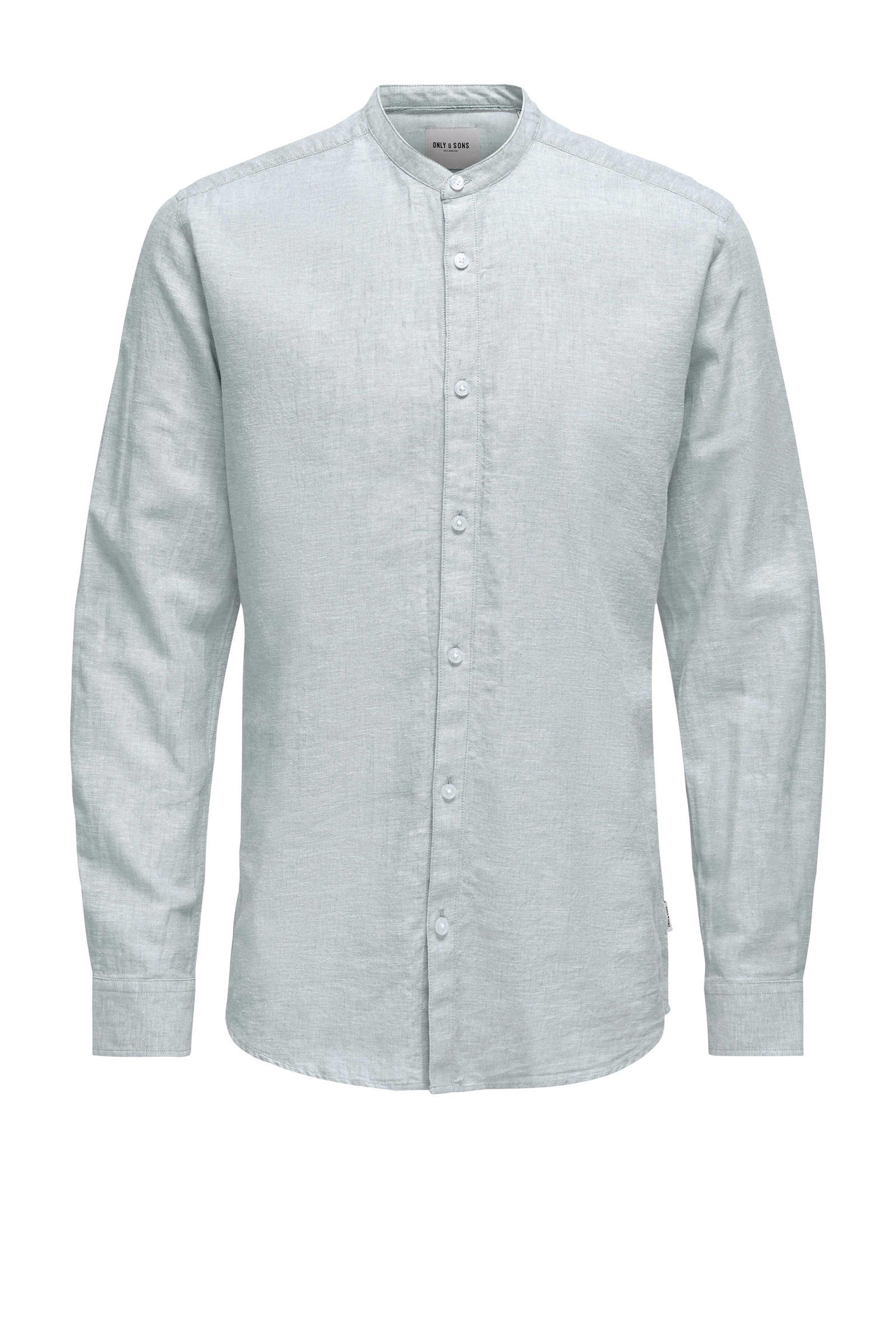 ONLY & SONS linnen casual overhemd grijsblauw | wehkamp