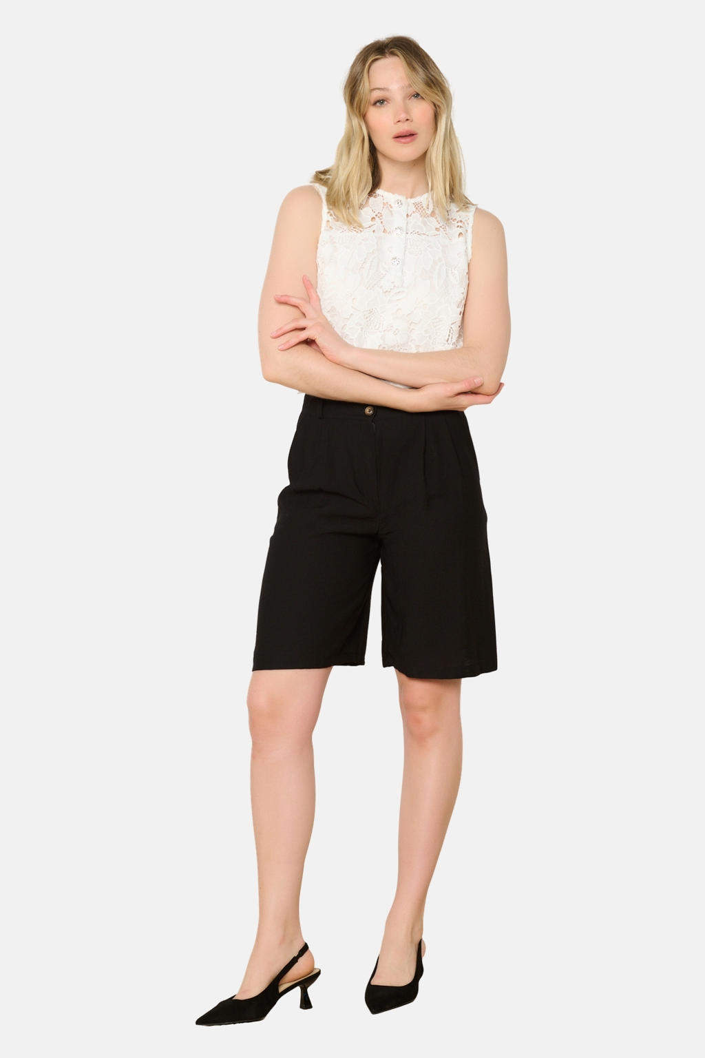 LOLALIZA wide leg high waist bermuda short zwart | wehkamp