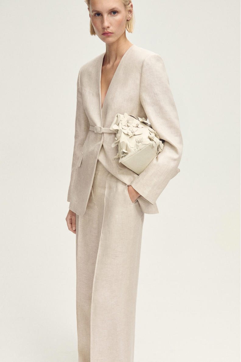 Mango linnen straight regular waist broek beige | wehkamp