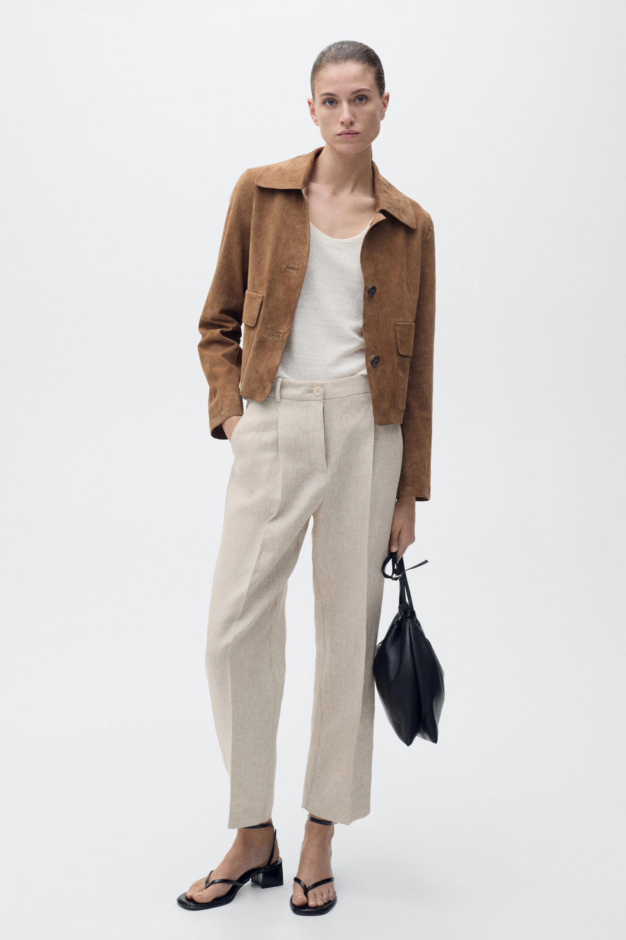Mango linnen straight regular waist pantalon beige | wehkamp