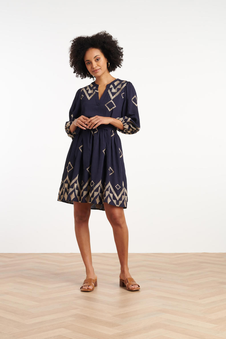 Smashed Lemon zomerjurk donkerblauw/ecru | wehkamp