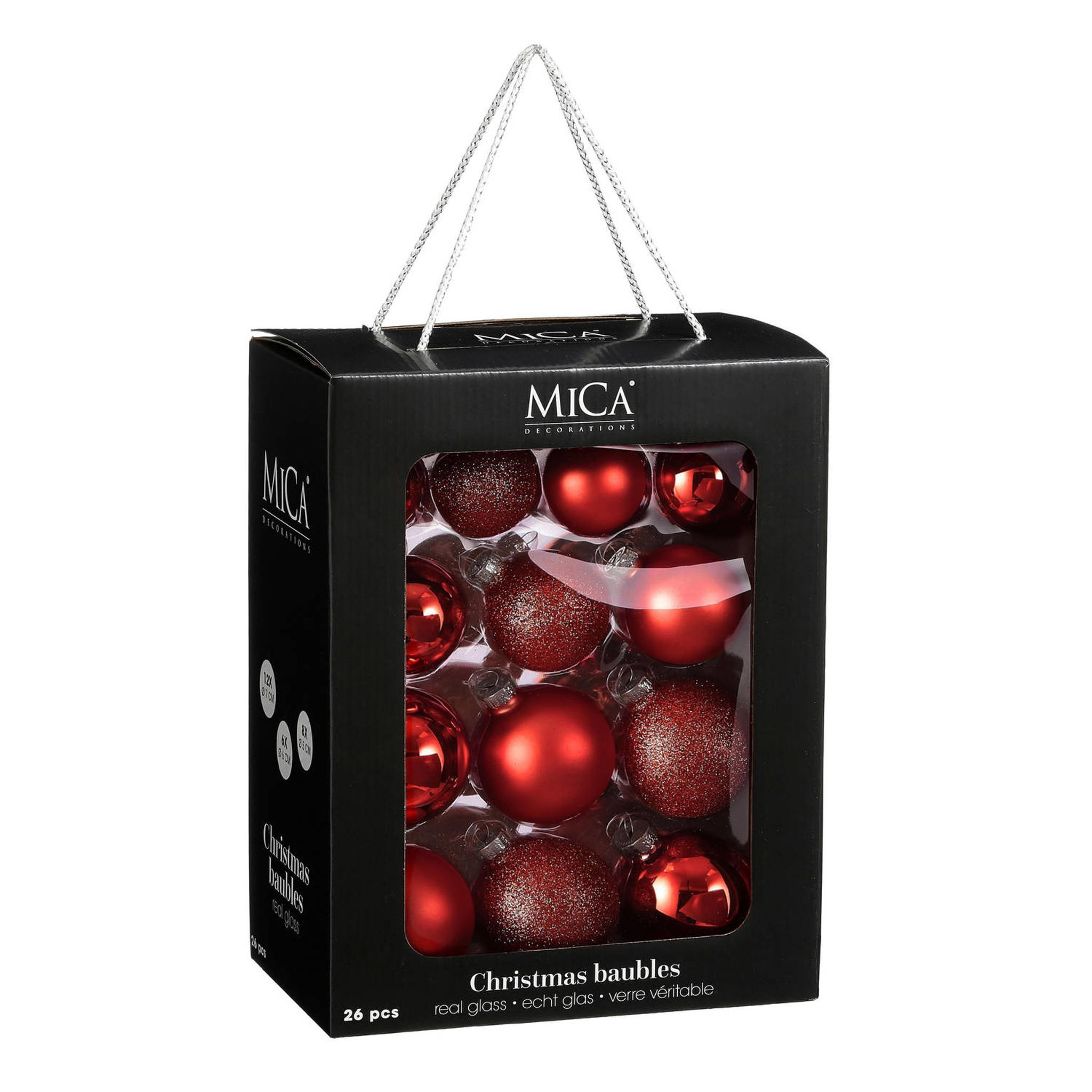Mica Decorations Kerstballen glas rood - 26 stuks (ø7 cm) | wehkamp
