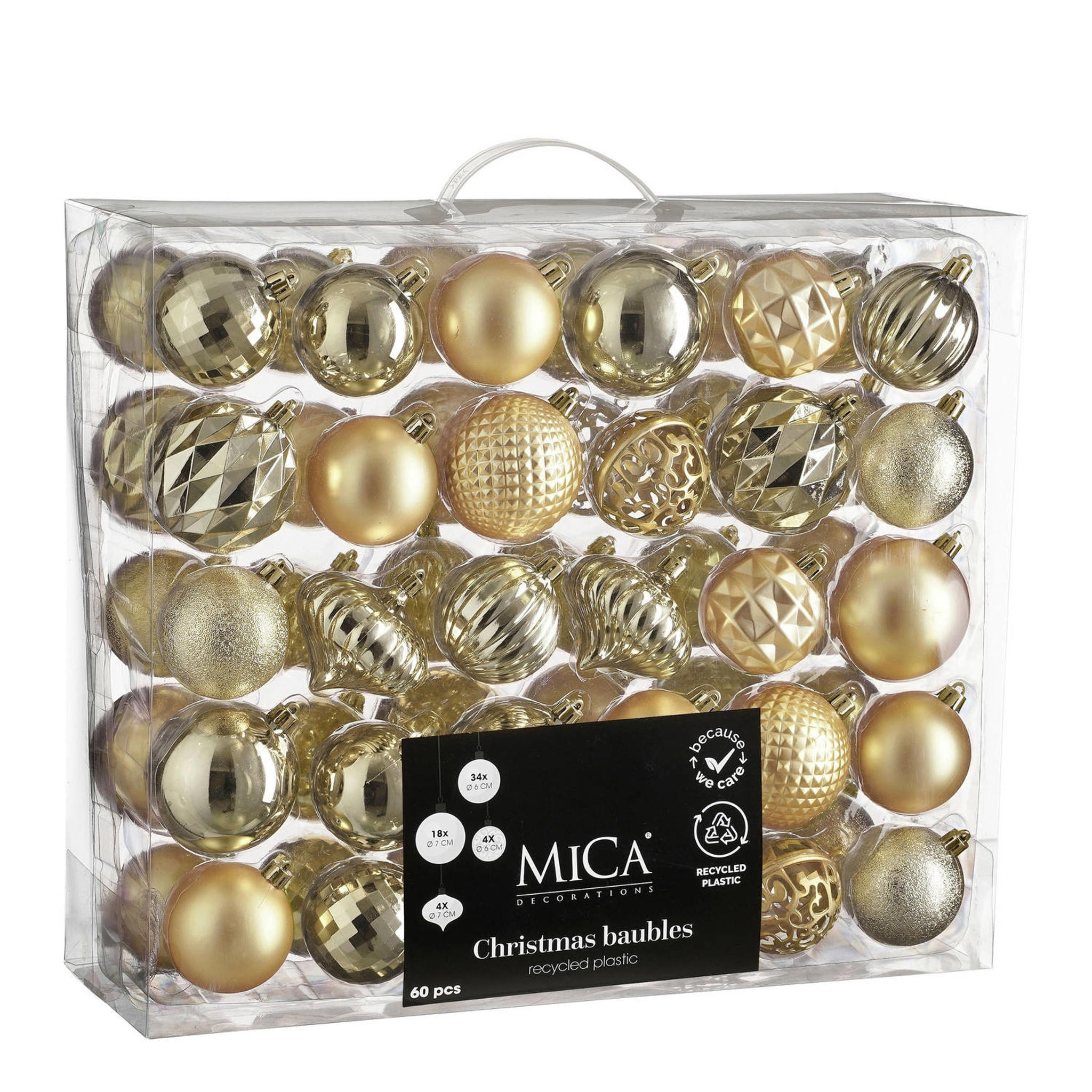 Mica Decorations kerstballen onbreekbaar champagne - 60 stuks Ø7cm (ø7 ...