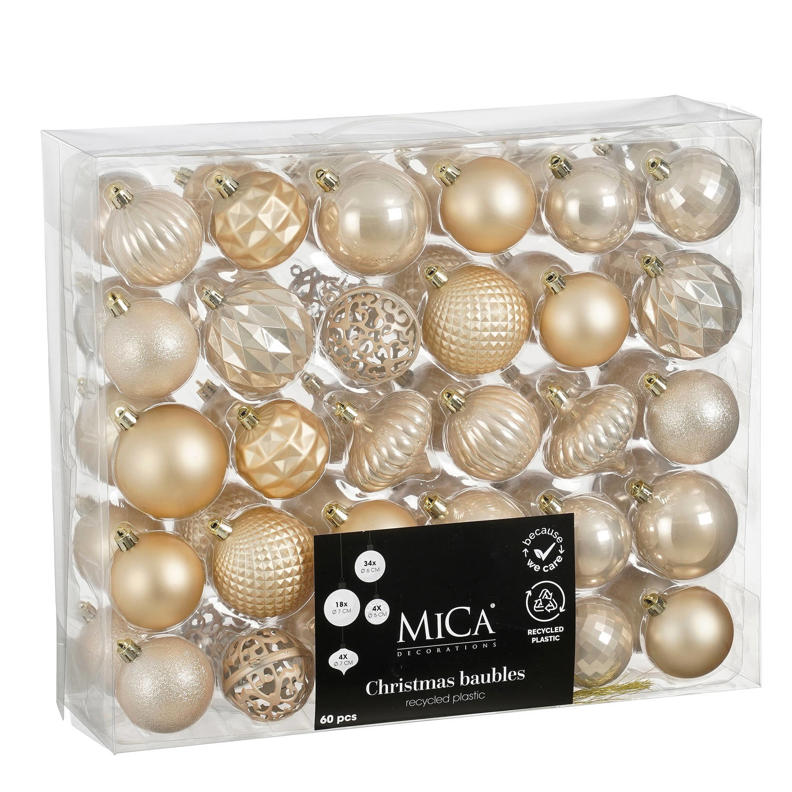 Mica Decorations Kerstballen onbreekbaar crème - 60 stuks (ø7 cm) | wehkamp