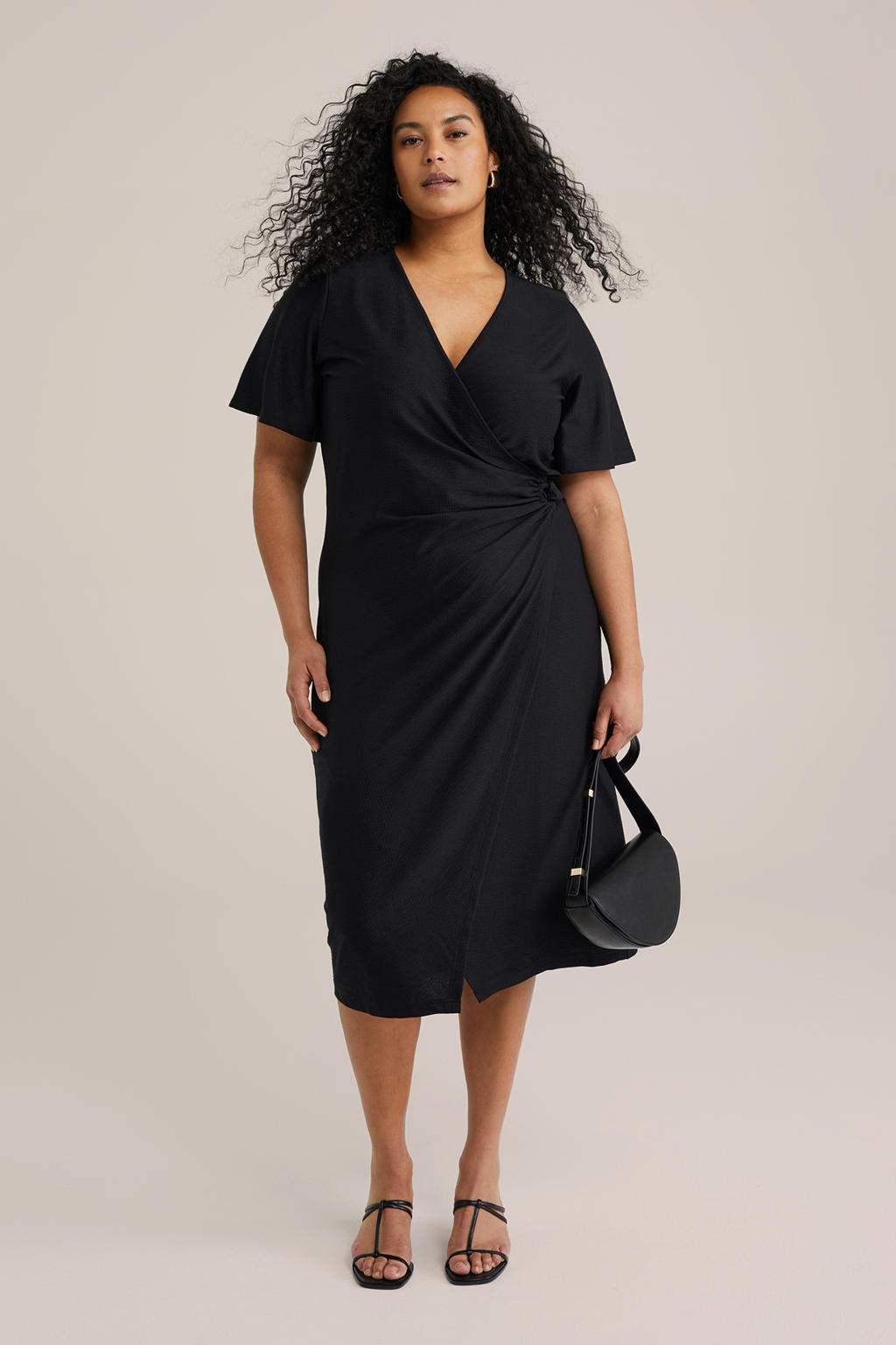 WE Fashion Curve wikkel-/overslagjurk zwart | wehkamp