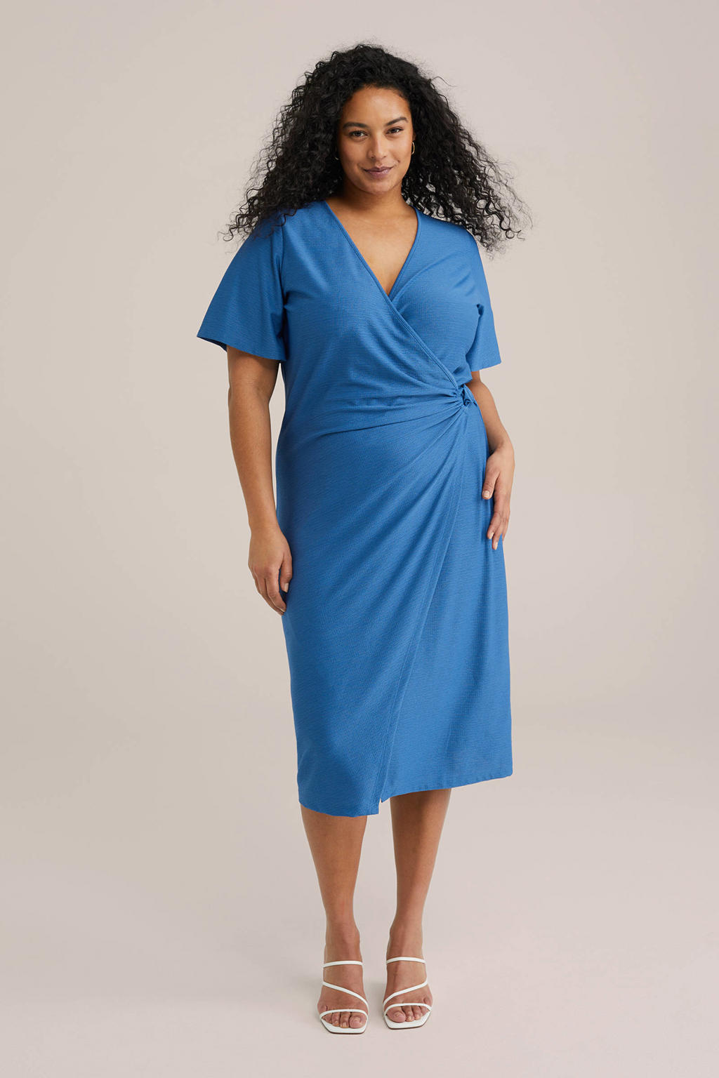 WE Fashion Curve wikkel-/overslagjurk blauw | wehkamp