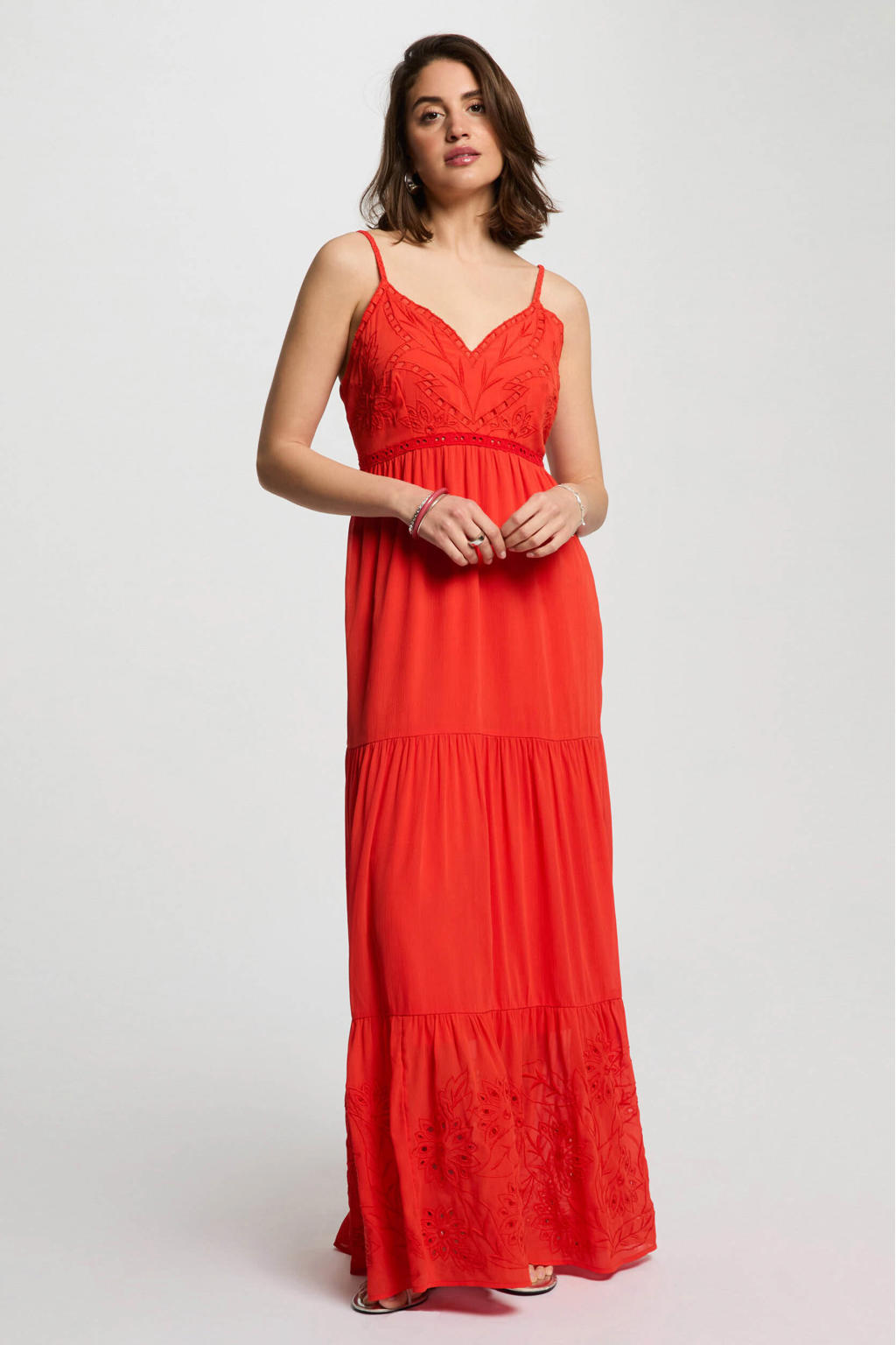 Morgan maxi jurk broderie rood | wehkamp