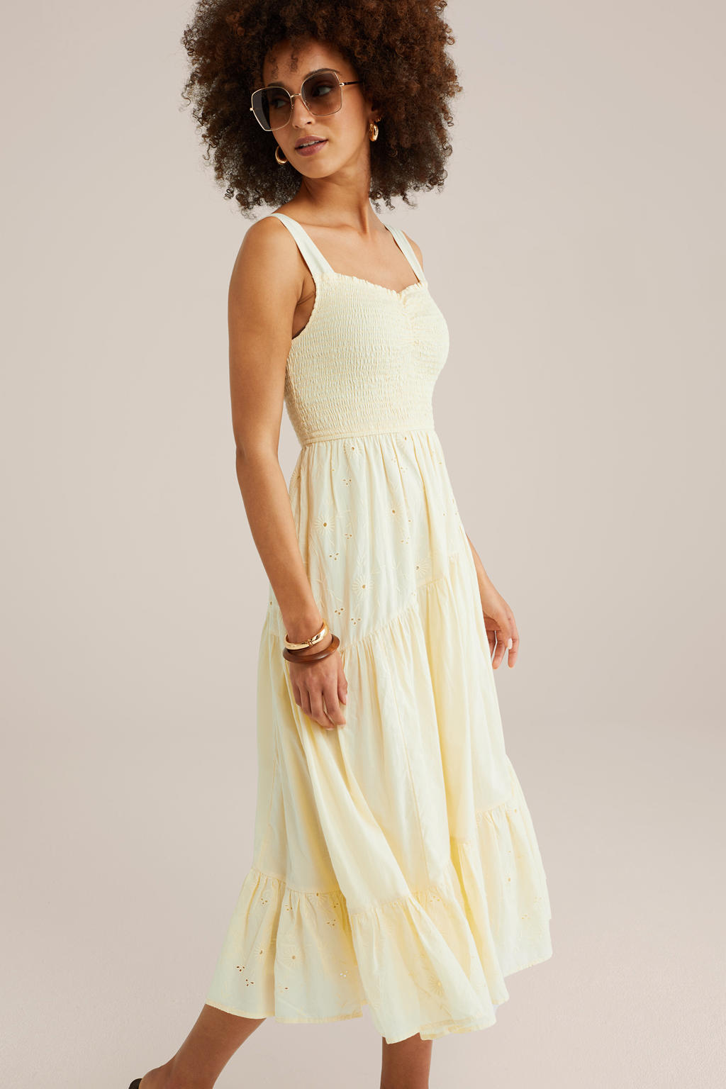 WE Fashion zomerjurk broderie lichtgeel | wehkamp