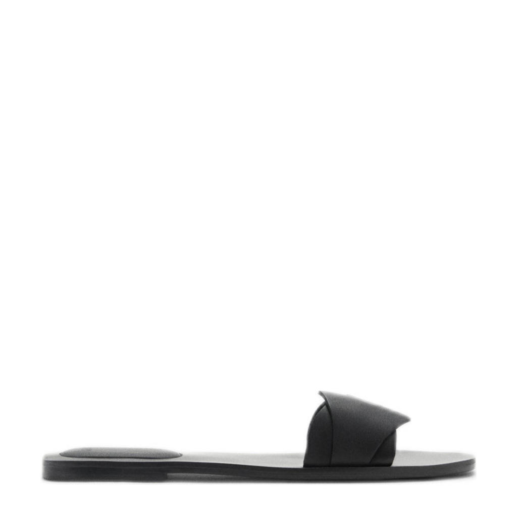 MANGO TEEN leren slippers zwart | wehkamp
