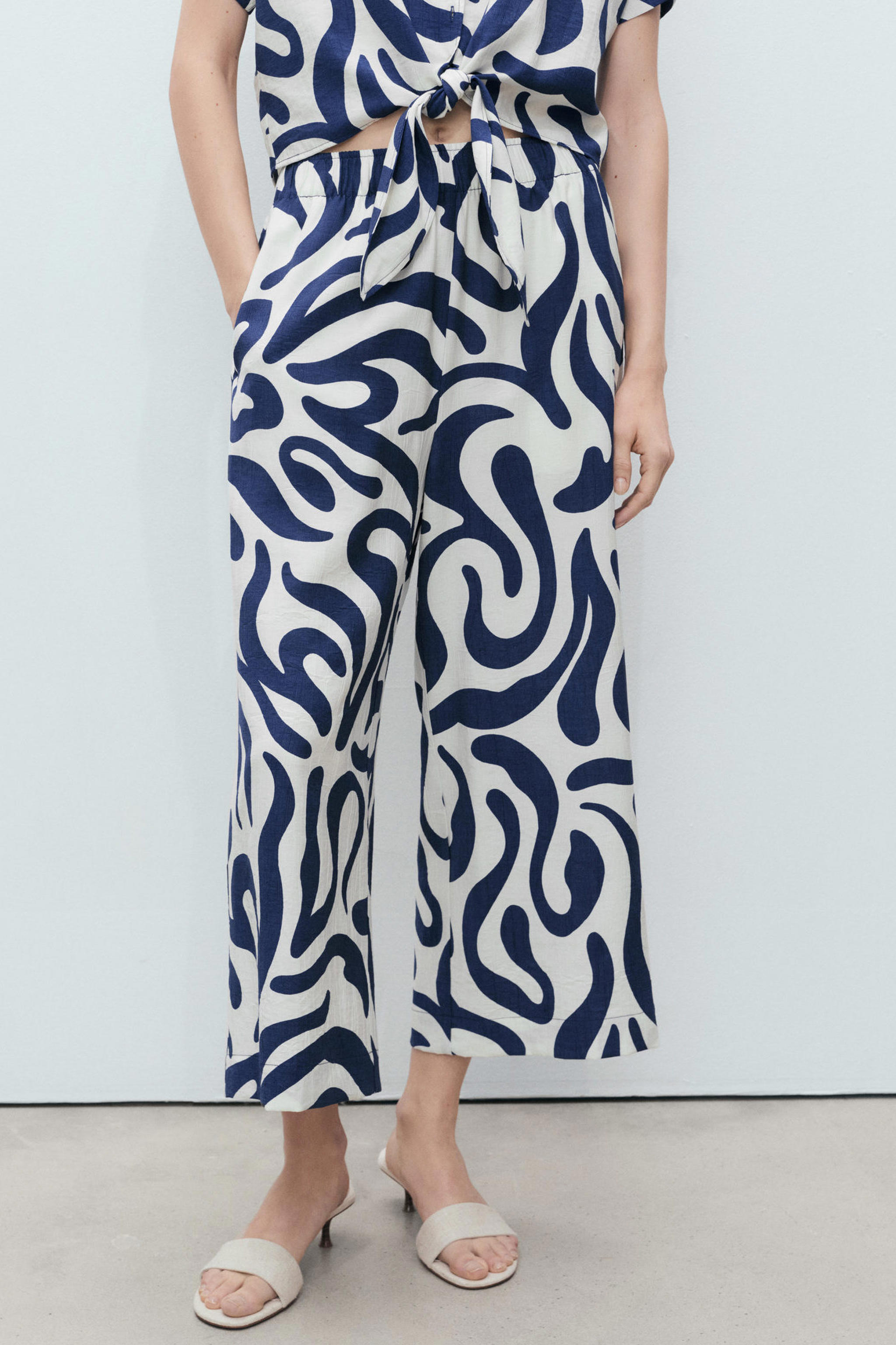 Mango wide leg regular waist broek ecru | wehkamp