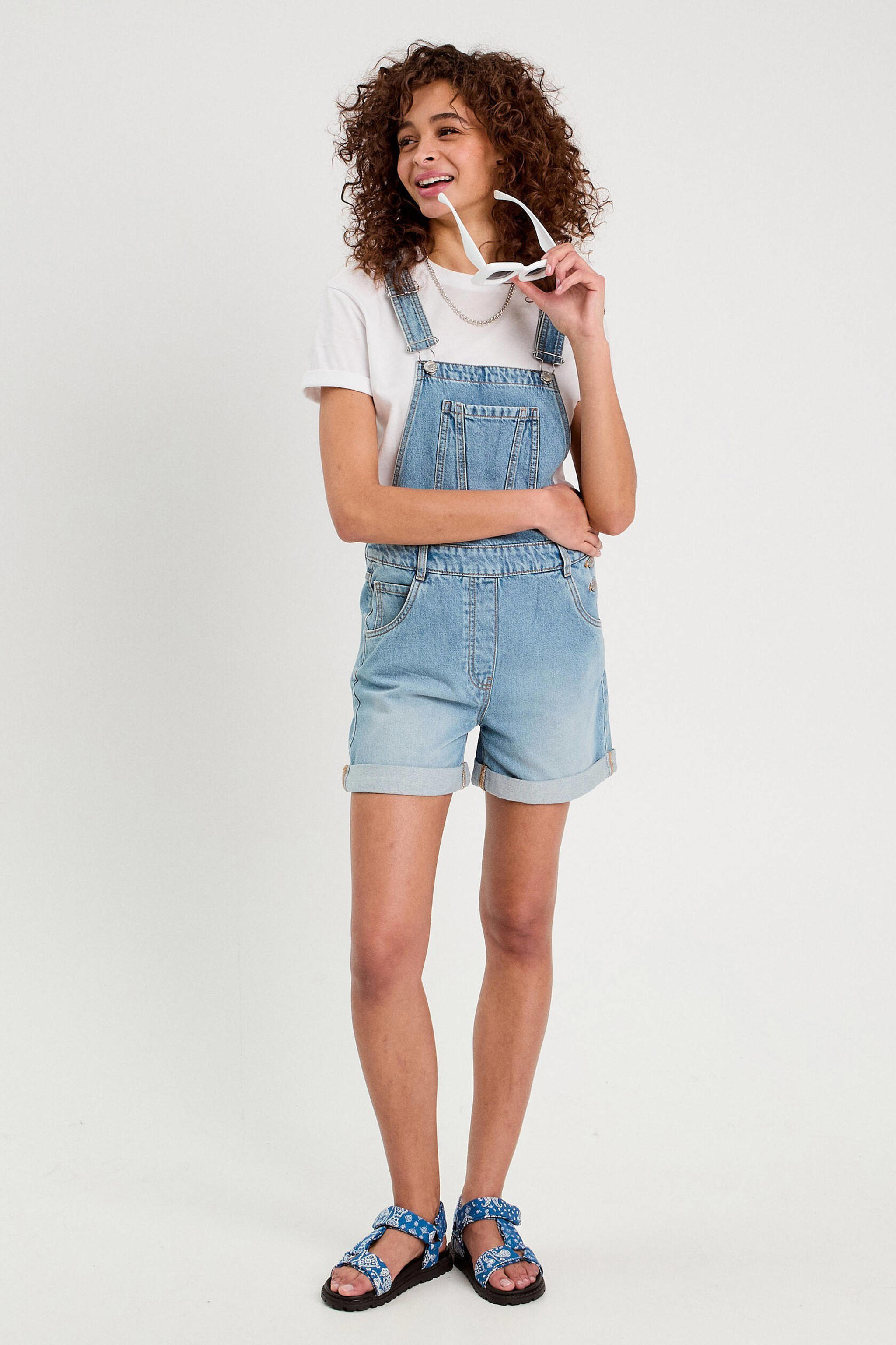 Cache Cache denim rechtvallend regular waist tuinbroek light blue denim ...