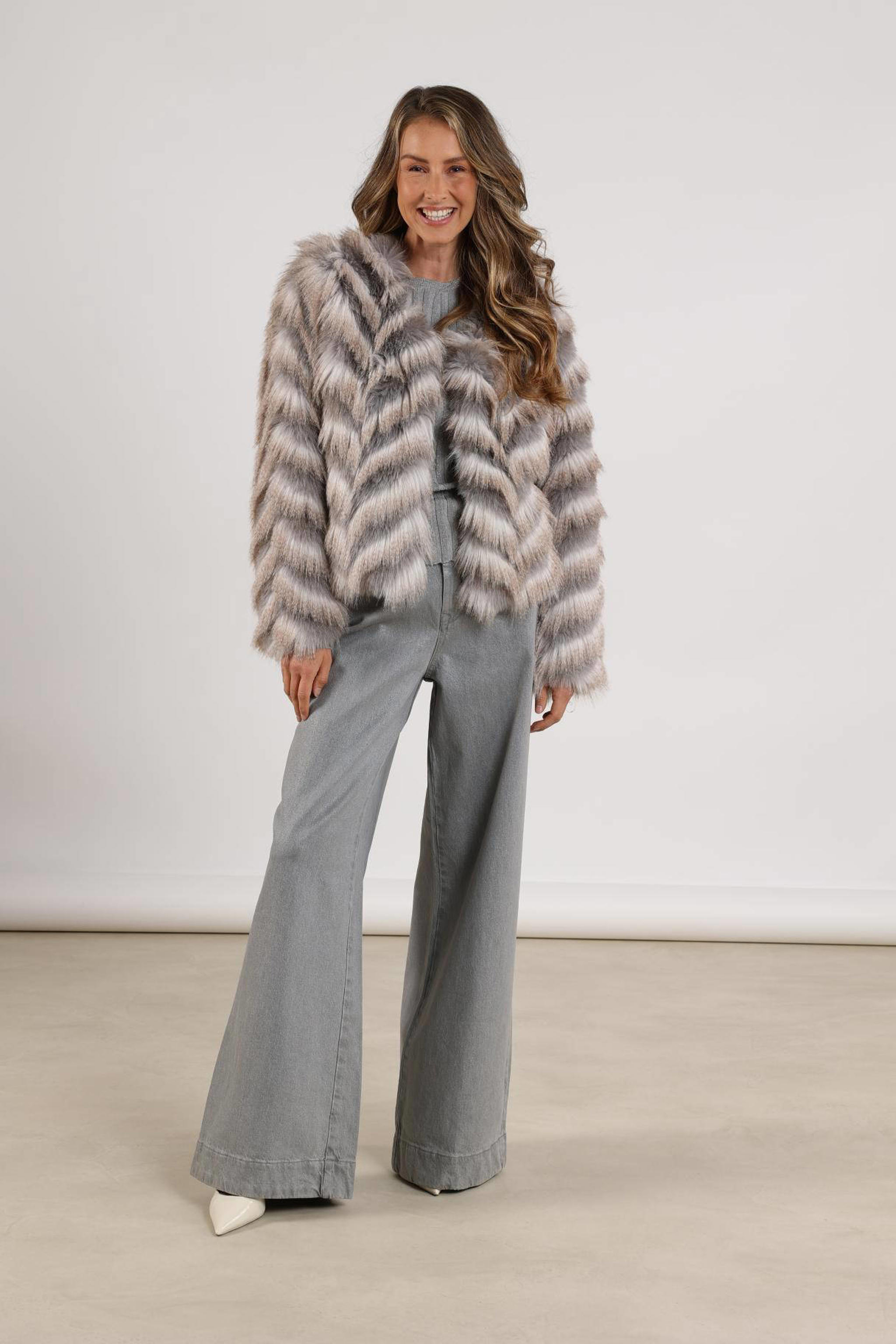 NUKUS faux fur jas lichtgrijs | wehkamp