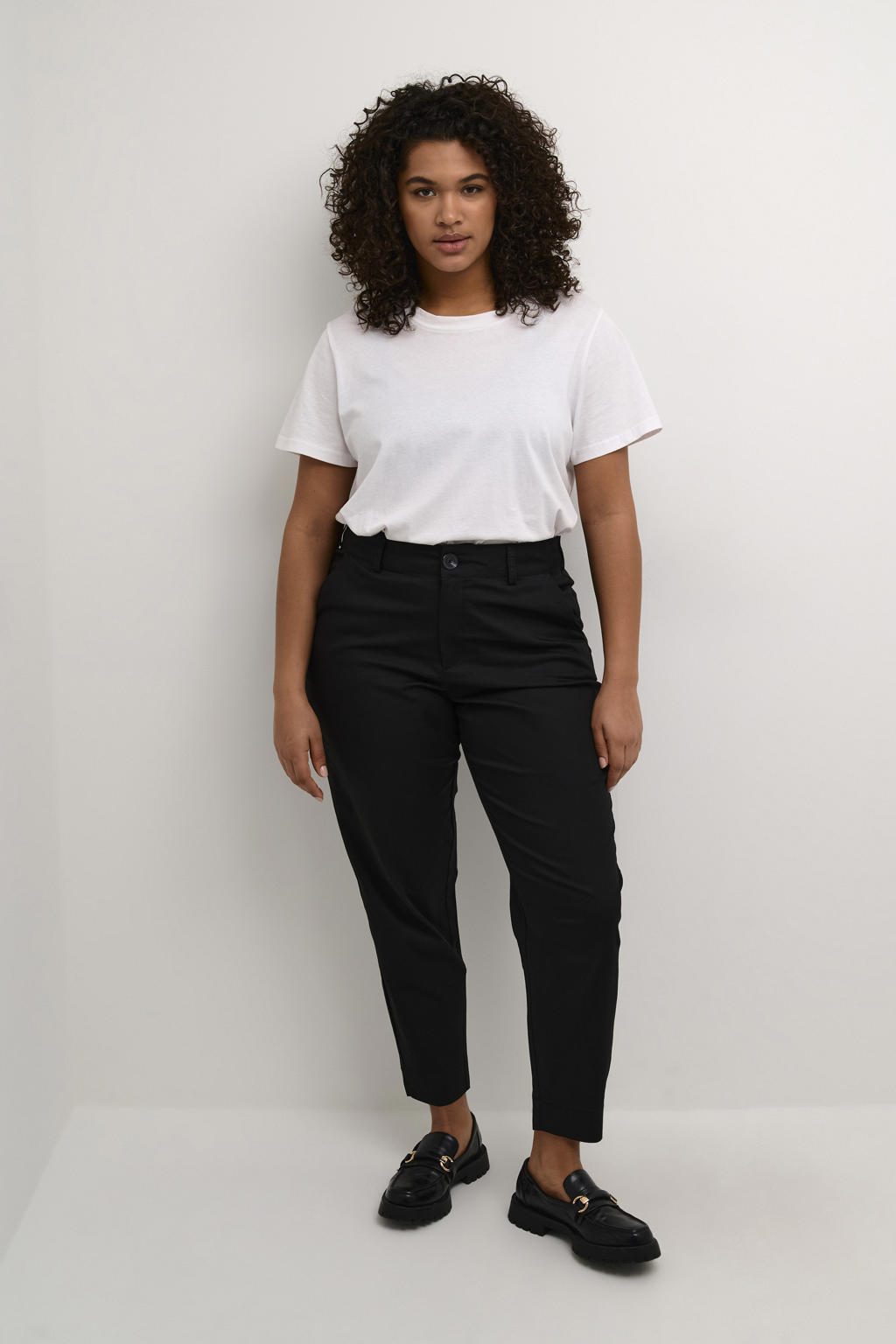 Kaffe Curve slim high waist broek zwart | wehkamp