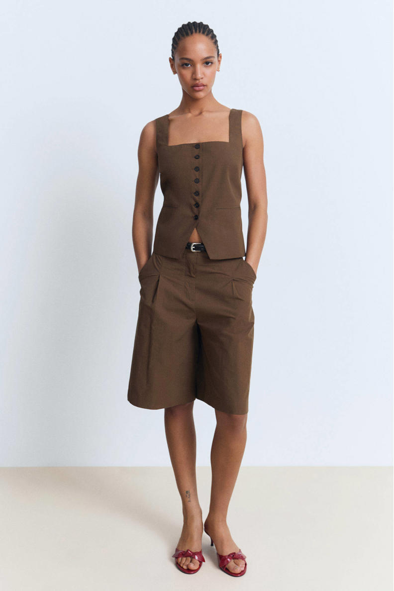 Mango straight regular waist bermuda short bruin | wehkamp