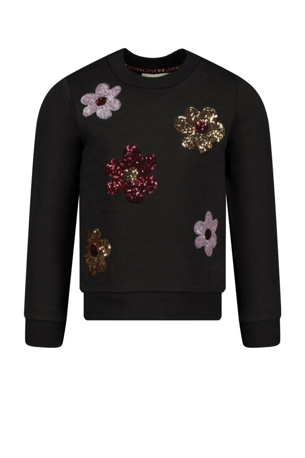 Jubel gebloemde sweater antraciet met pailletten | wehkamp