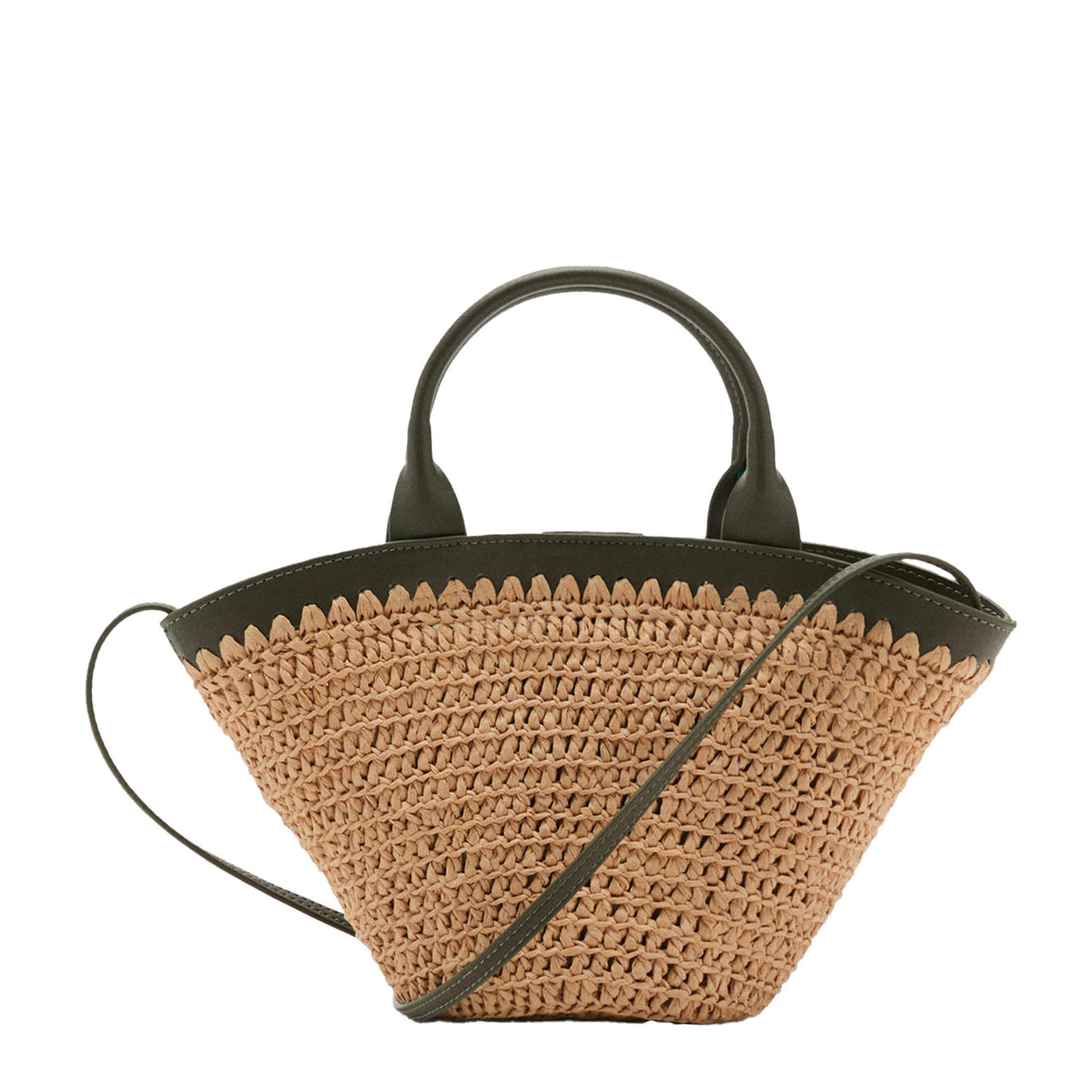 Mango raffia mini shopper naturel/kaki | wehkamp