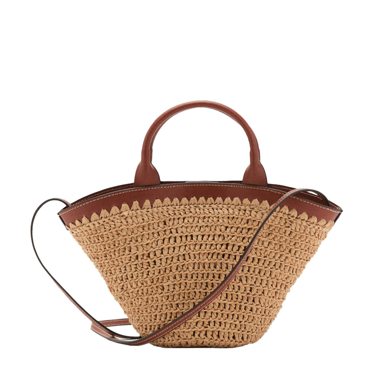 Mango raffia mini shopper naturel/cognac | wehkamp