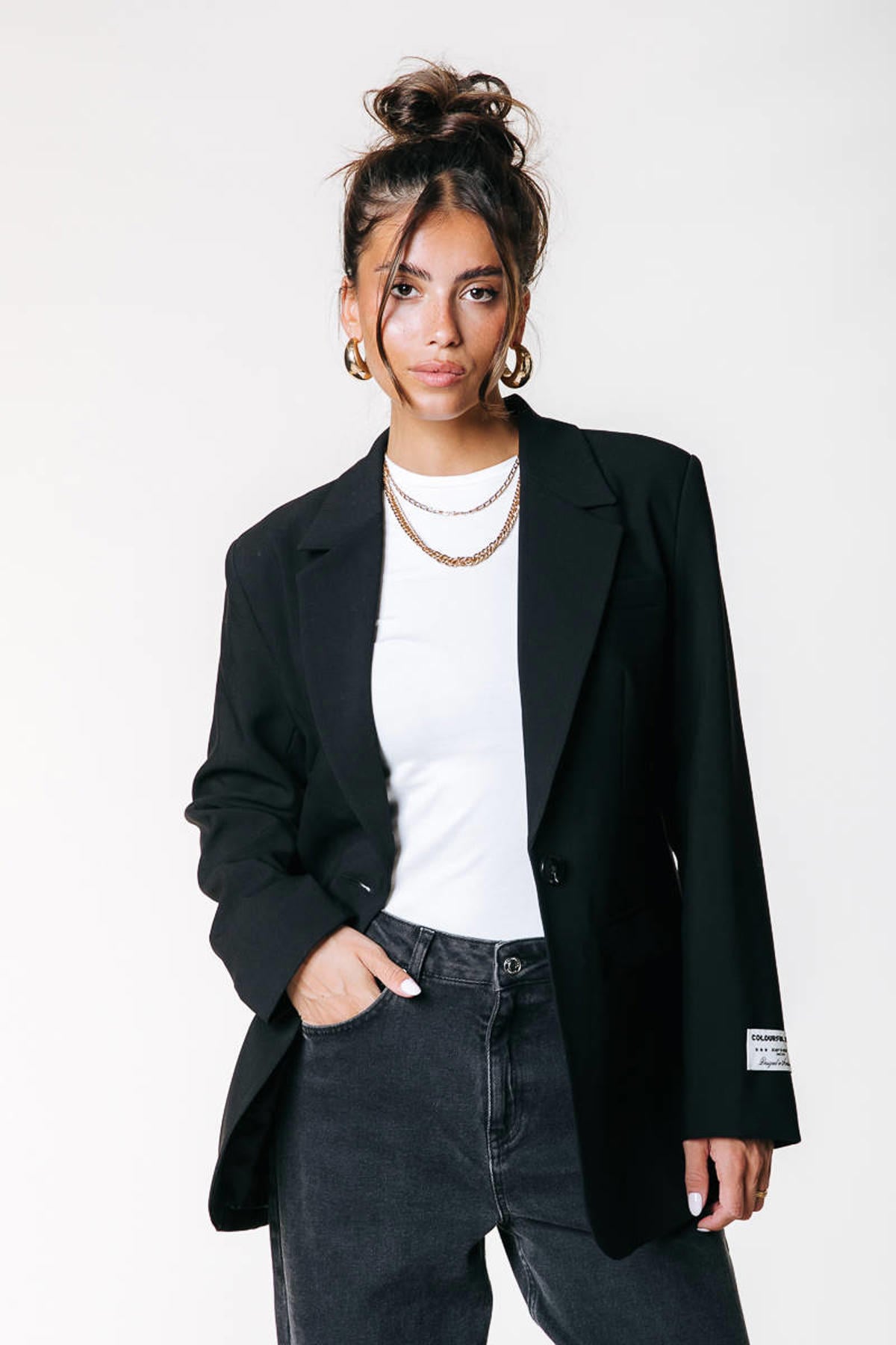 Colourful Rebel regular blazer met backprint zwart | wehkamp