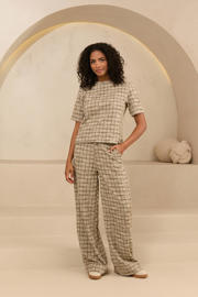 Lofty Manner bouclé straight regular waist broek beige | wehkamp