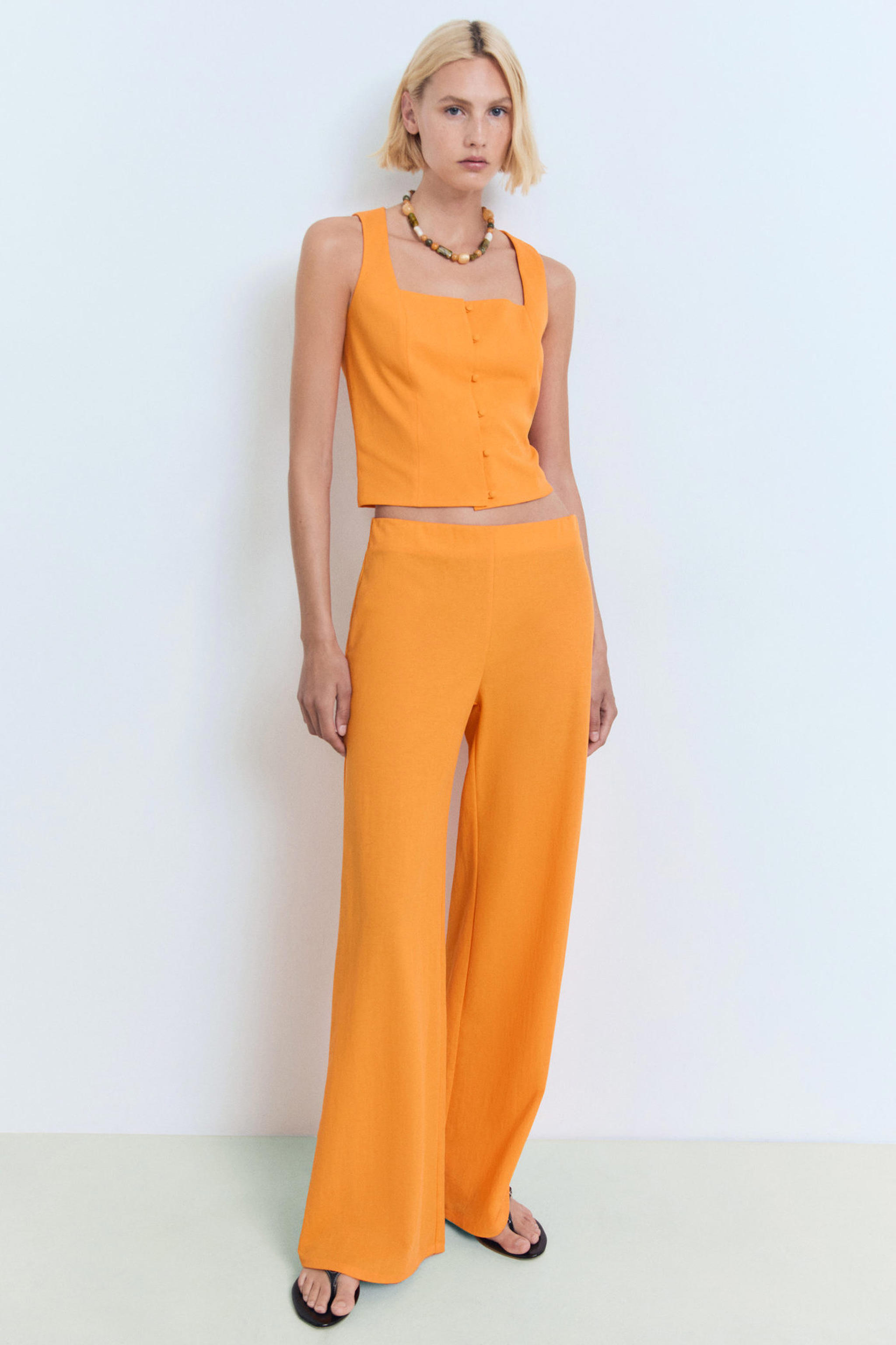 Mango wide leg regular waist broek oranje | wehkamp