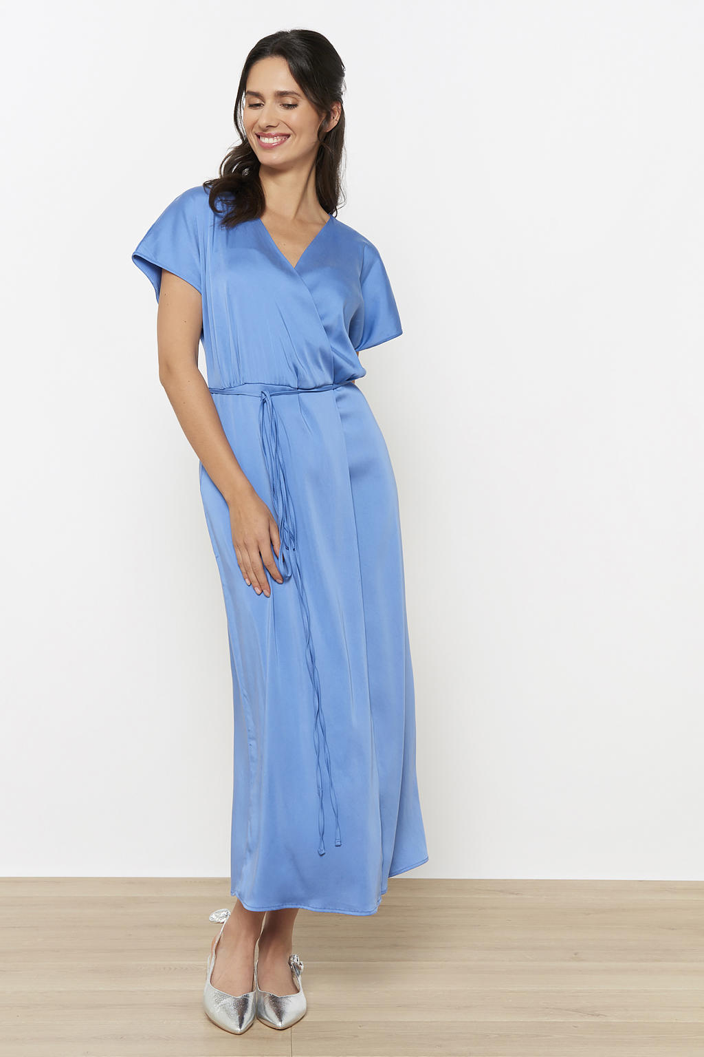 LOLALIZA satijnen wikkel-/overslagjurk blauw | wehkamp