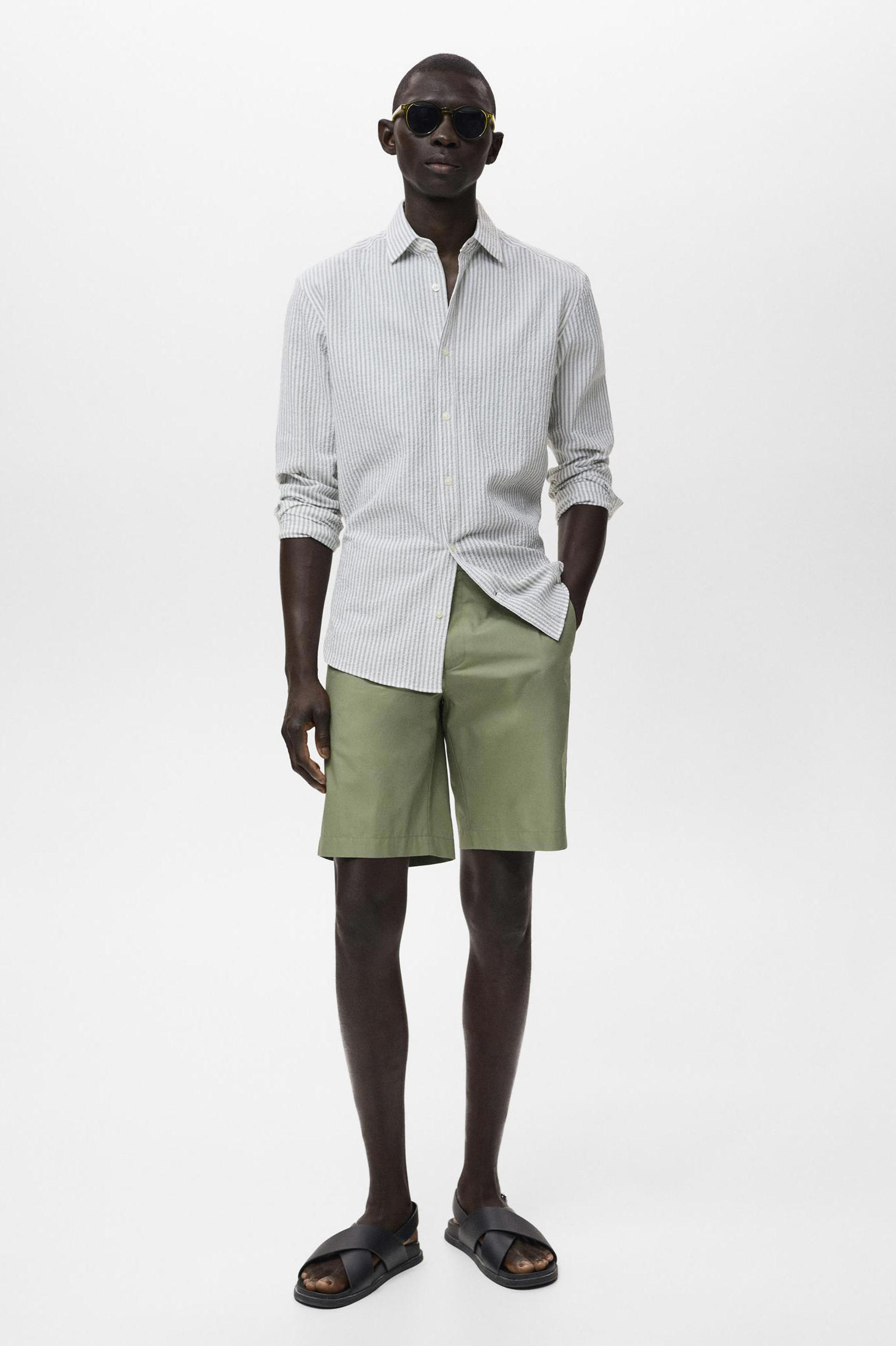 Mango Man slim chino short groen | wehkamp