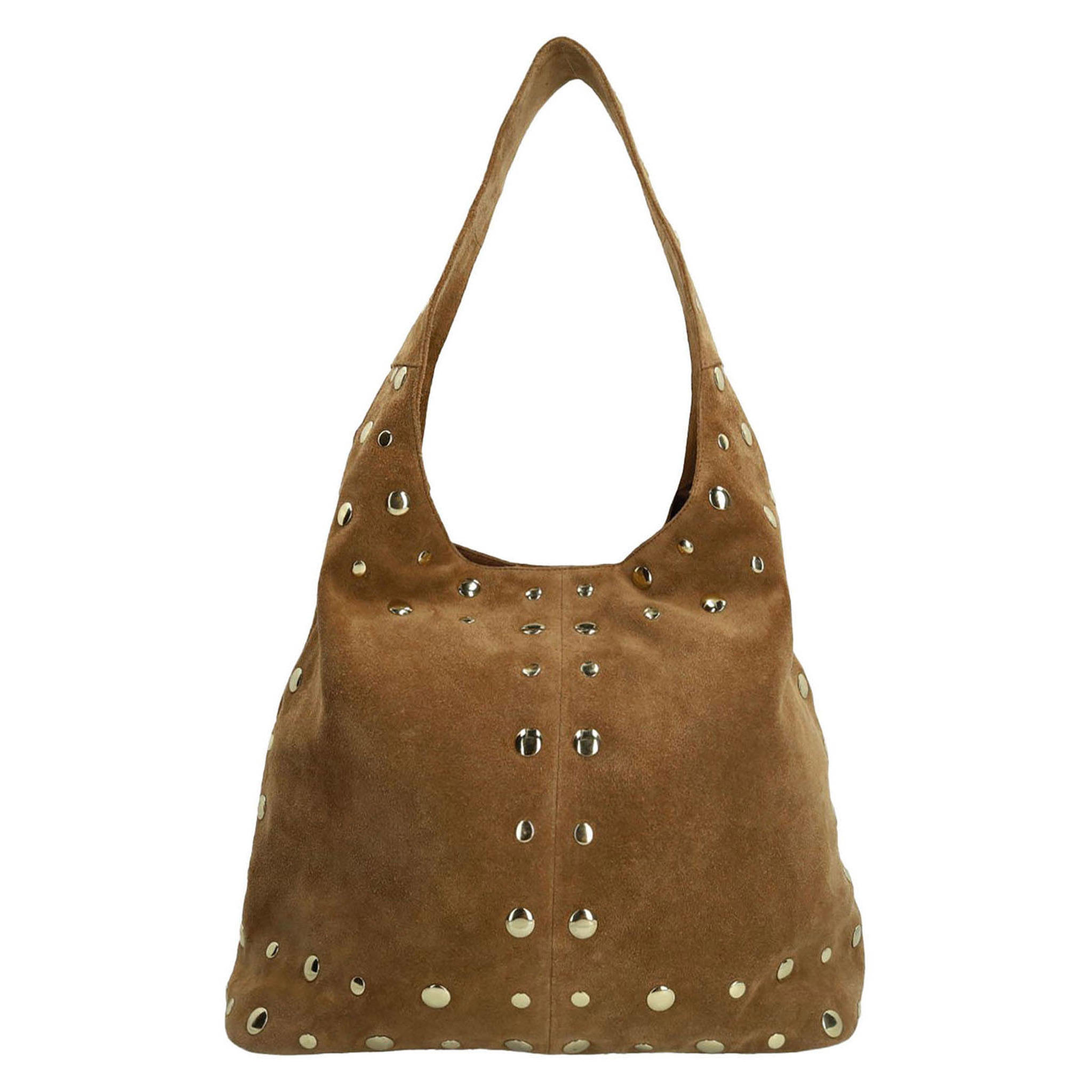 Manfield suede schoudertas met studs cognac | wehkamp