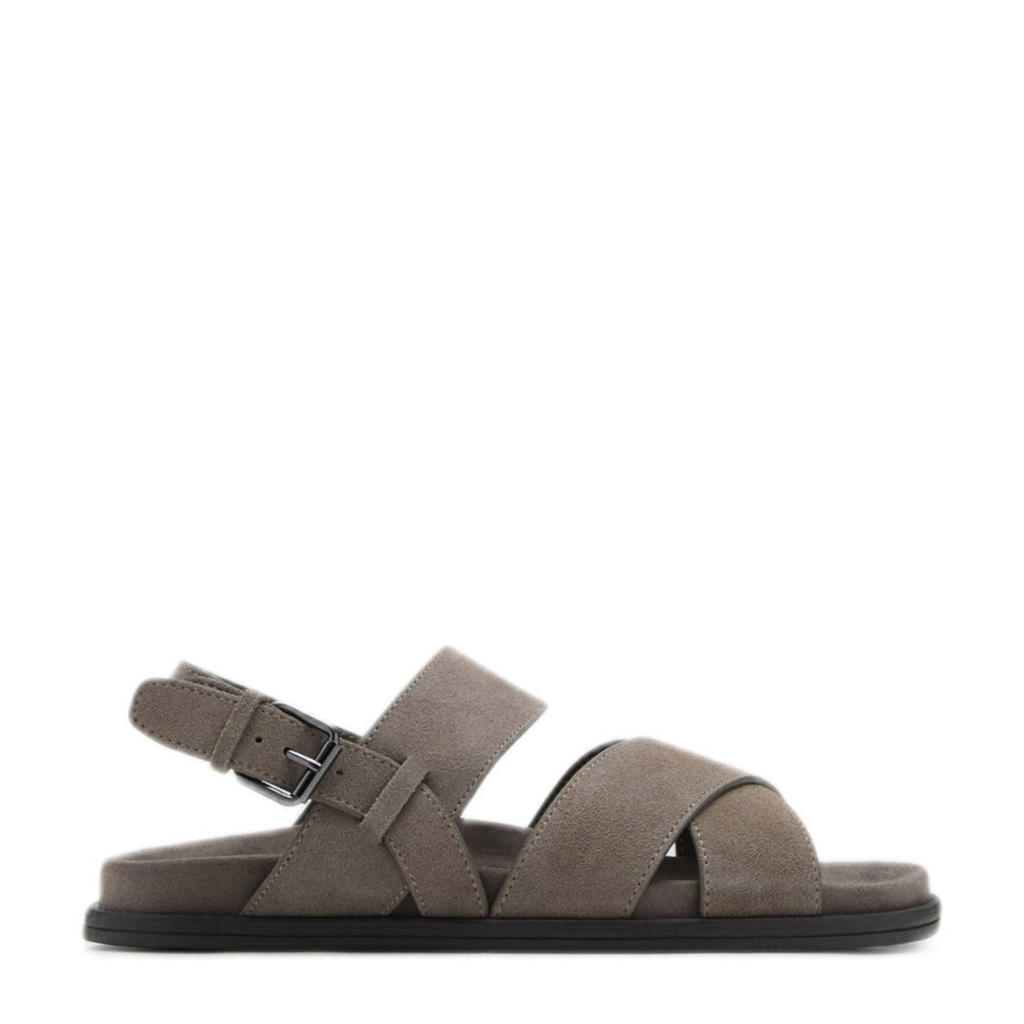 Mango Man suède sandalen grijsbruin | wehkamp