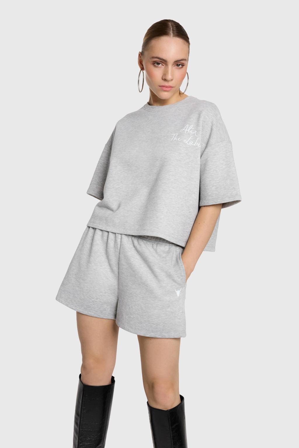 Alix the Label wide leg regular waist sweatshort lichtgrijs | wehkamp