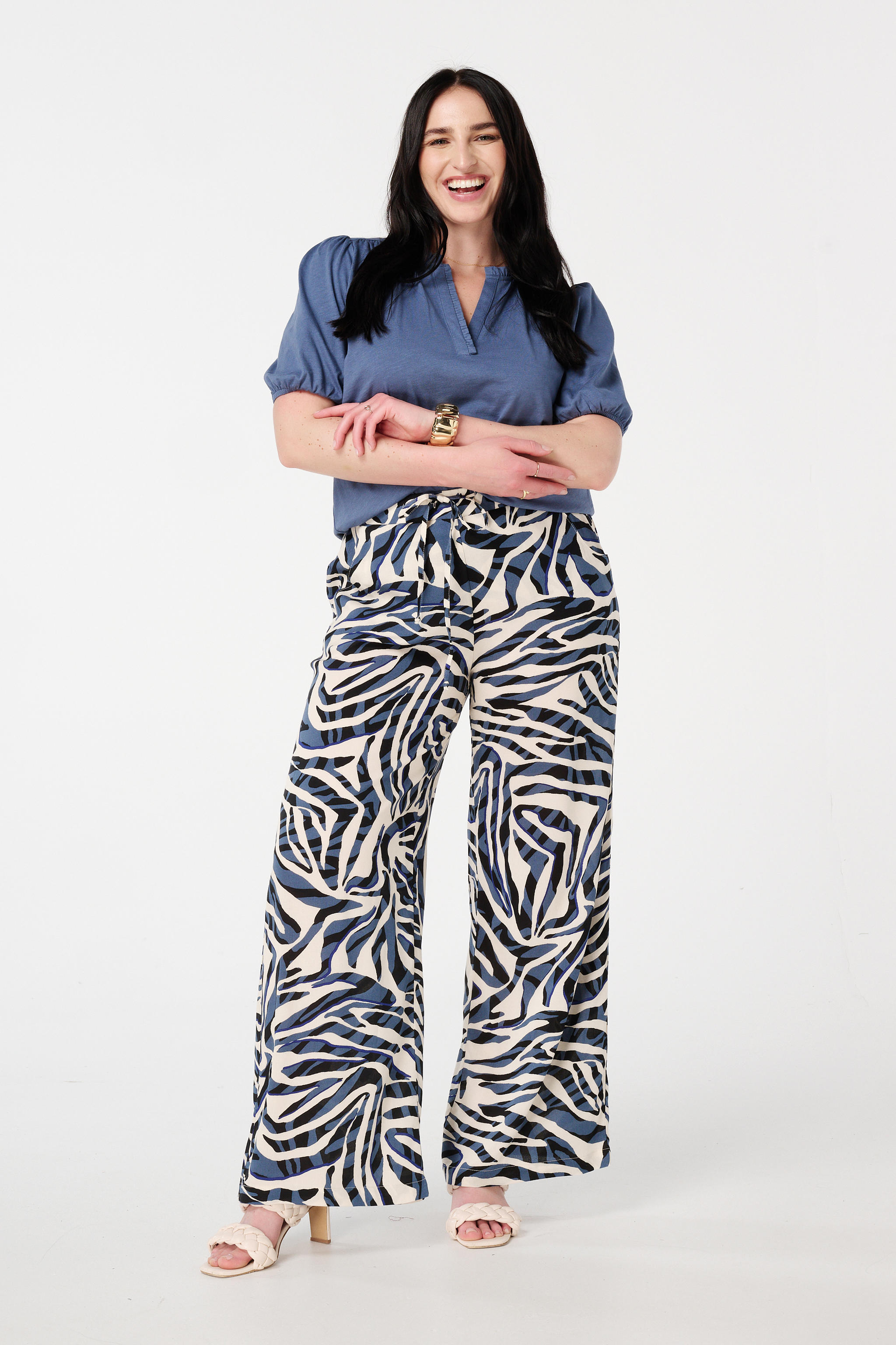 MS Mode wide leg high waist broek blauw | wehkamp