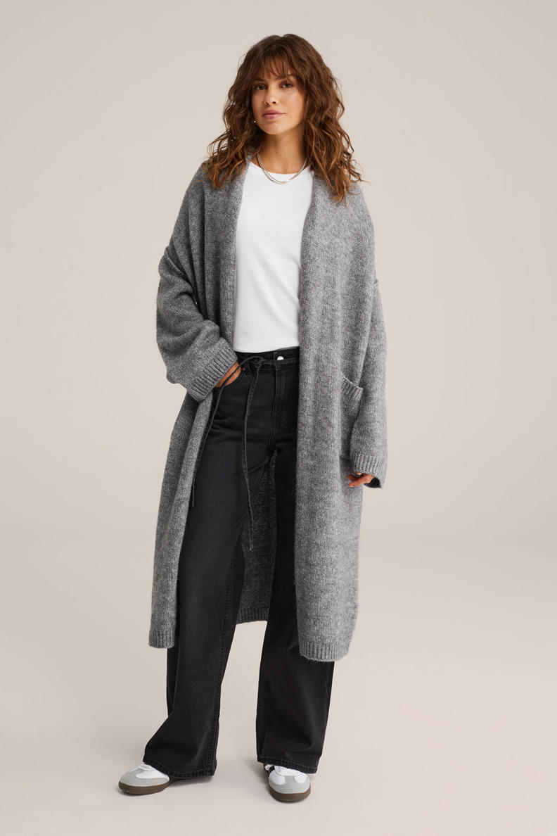 WE Fashion lang vest met wol grijs melange | wehkamp