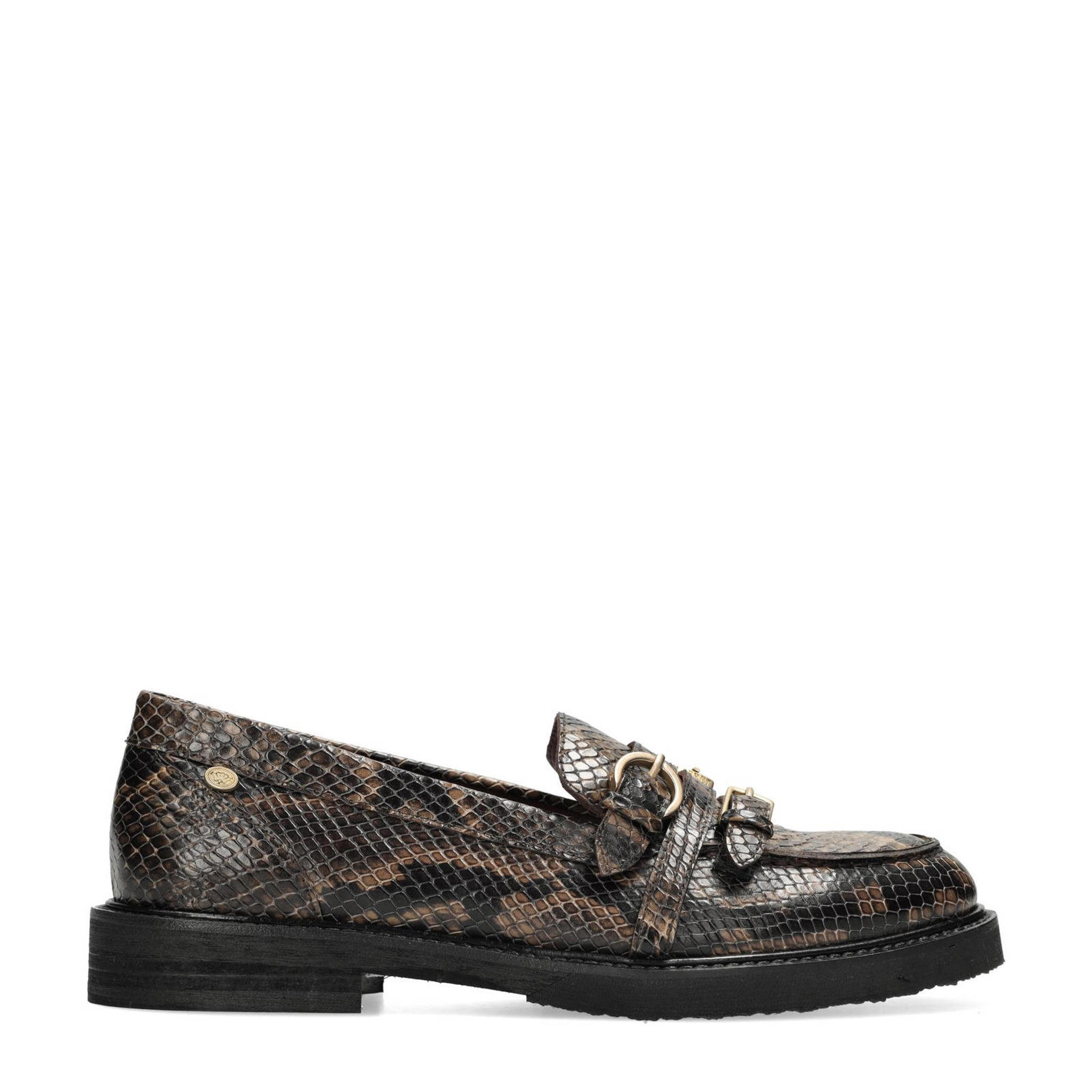 Fred de la Bretoniere Paris Grive leren loafers met slangenprint bruin ...