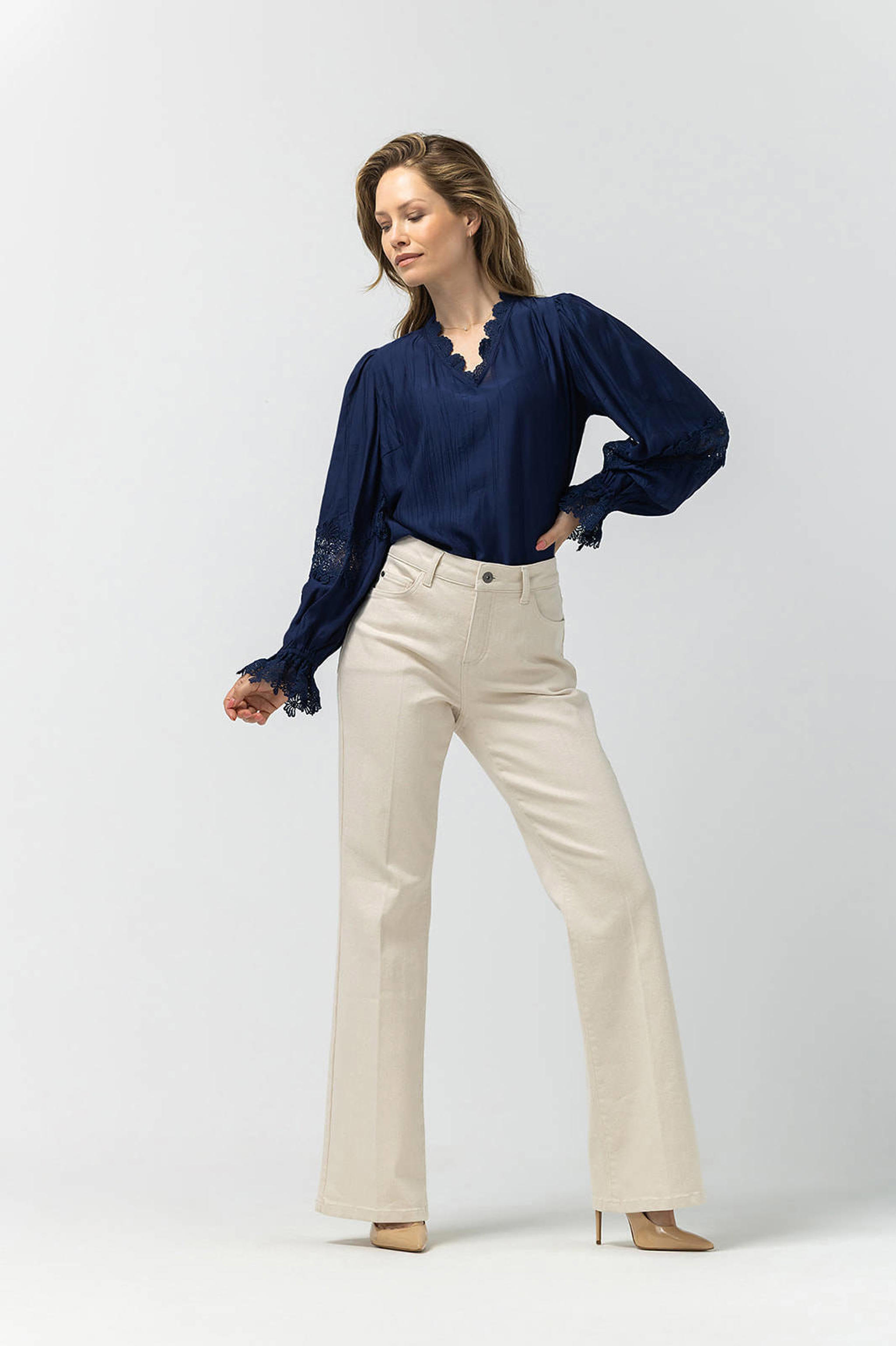 LabeL DOT blouse donkerblauw broderie | wehkamp