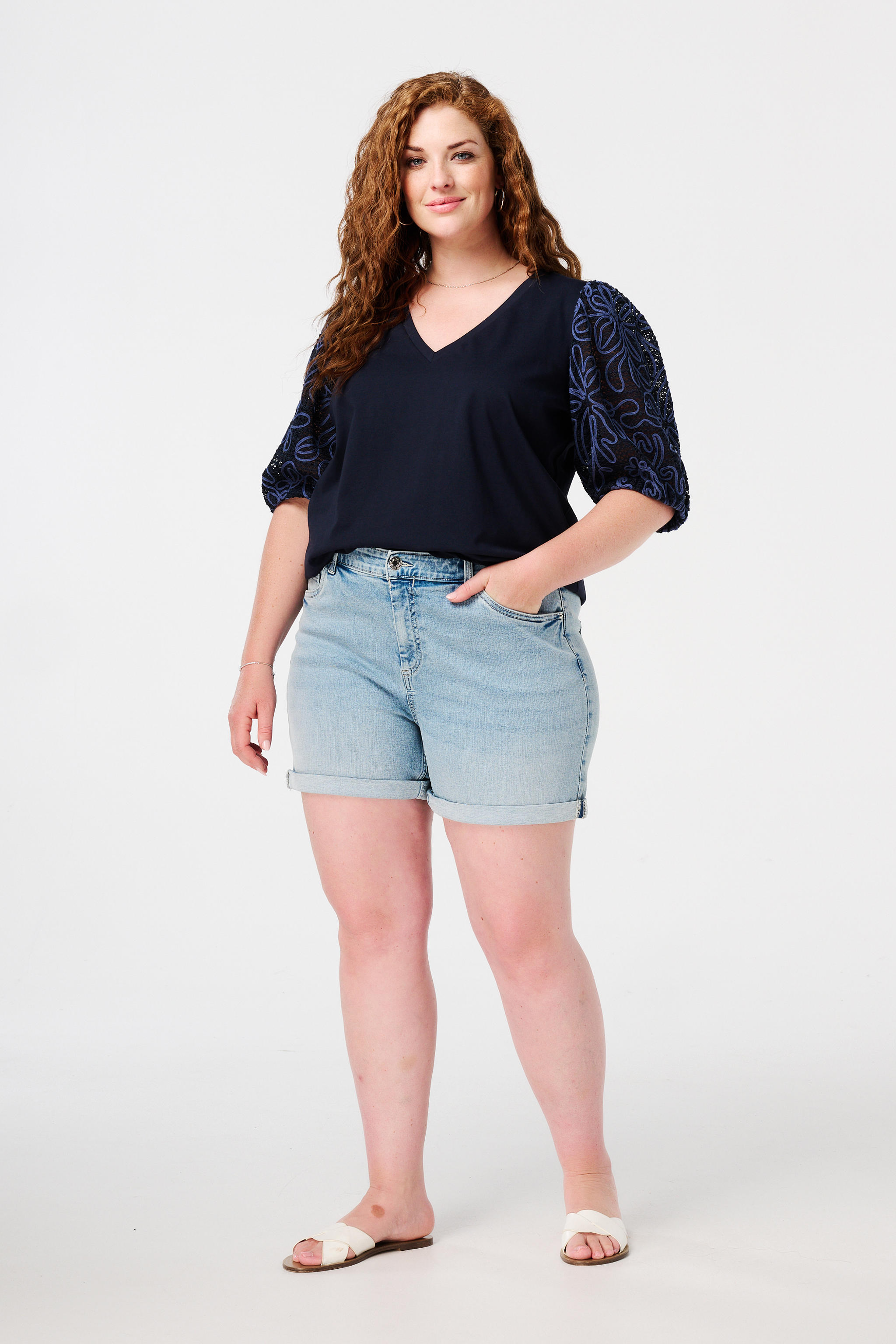 MS Mode top donkerblauw broderie | wehkamp