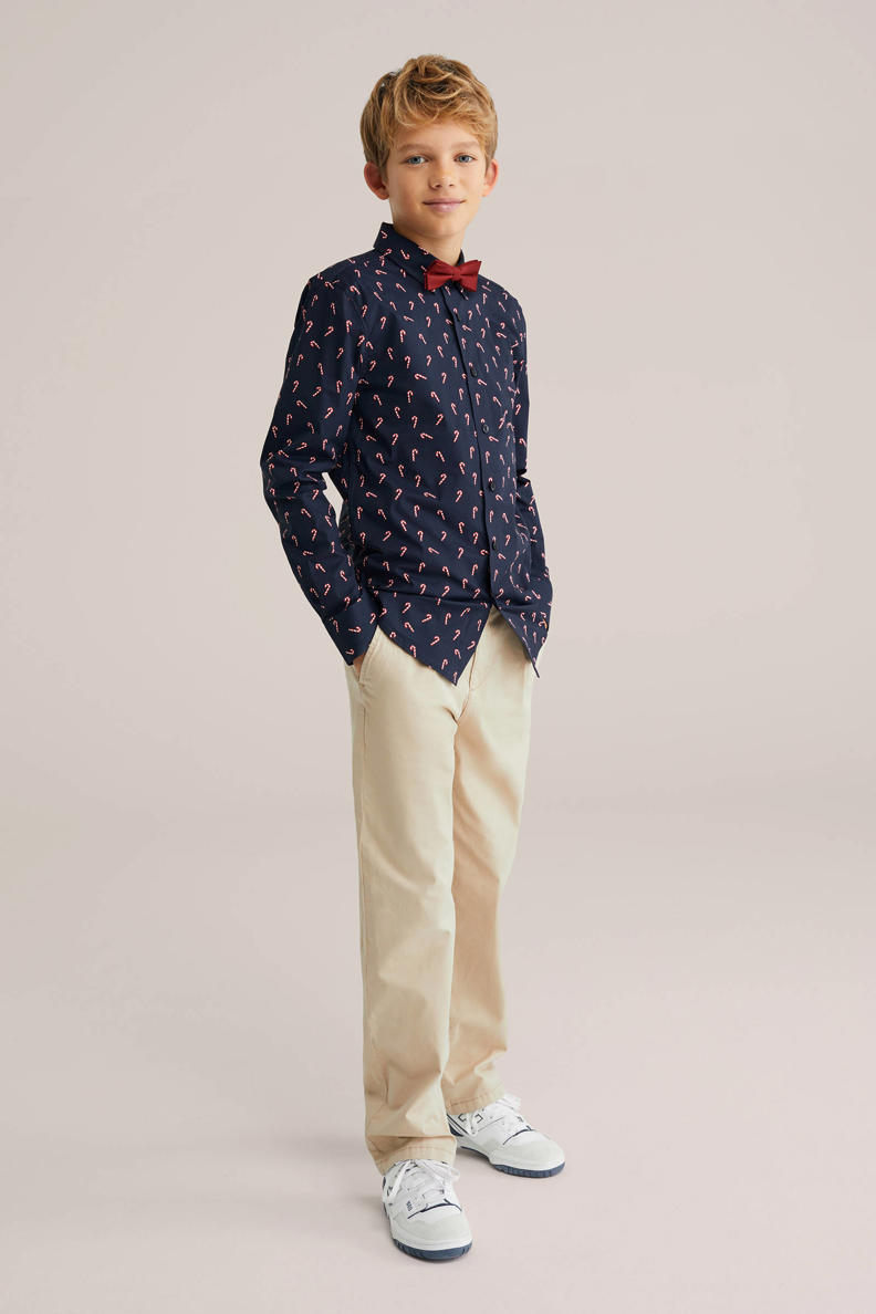WE Fashion kerst overhemd met all over print donkerblauw/rood | wehkamp