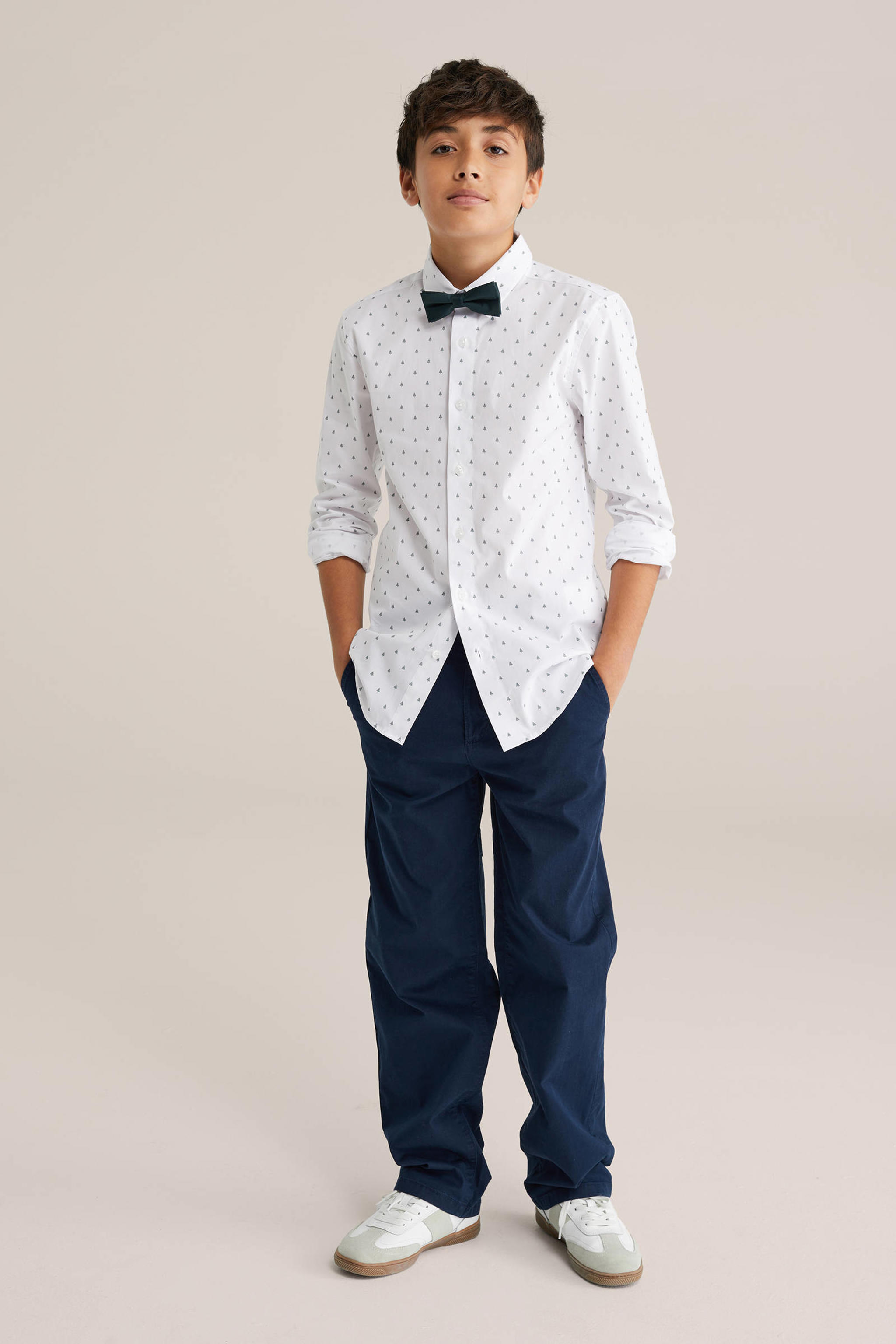 WE Fashion kerst overhemd met all over print wit/donkergroen | wehkamp