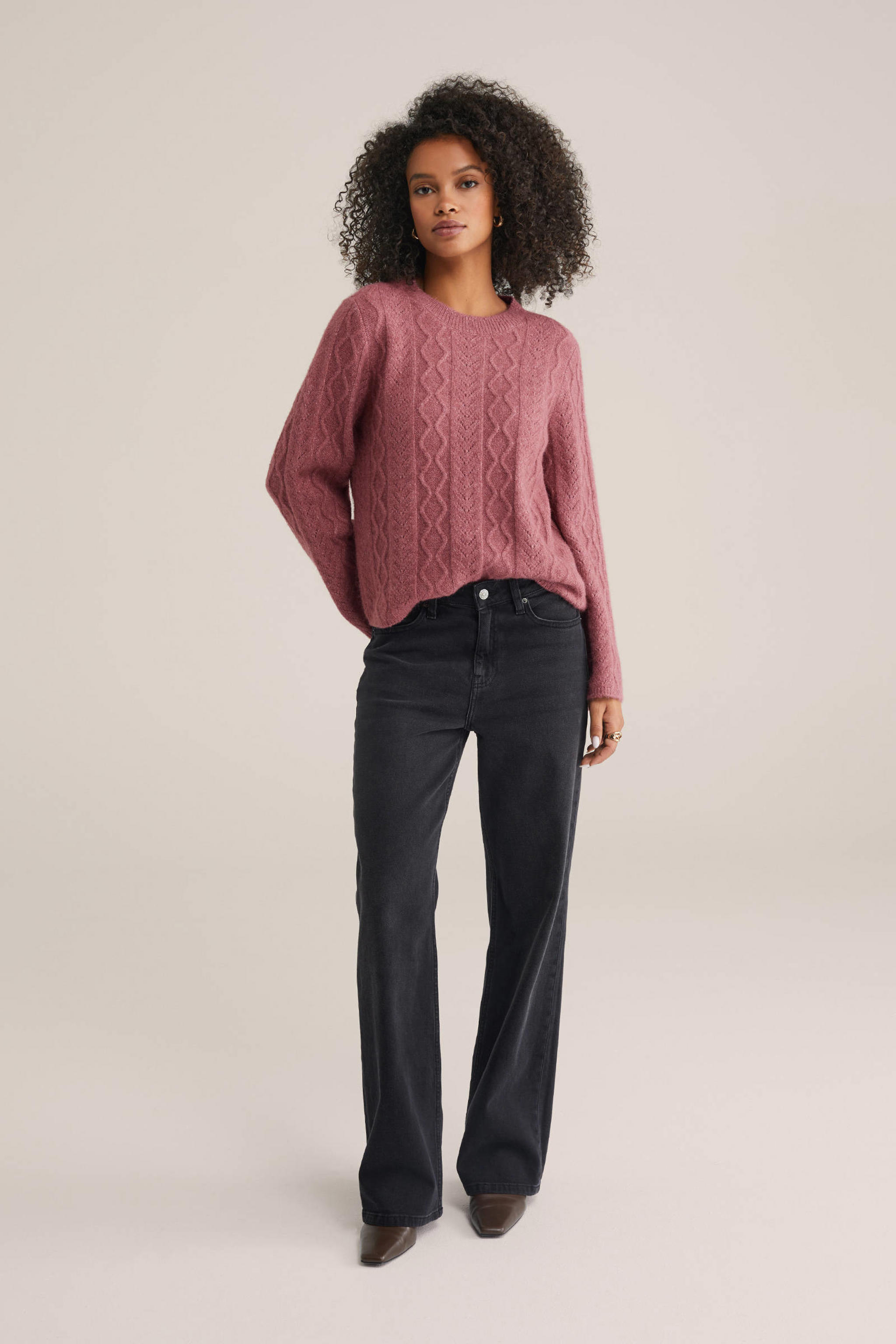 WE Fashion trui met wol oudroze gebreid | wehkamp