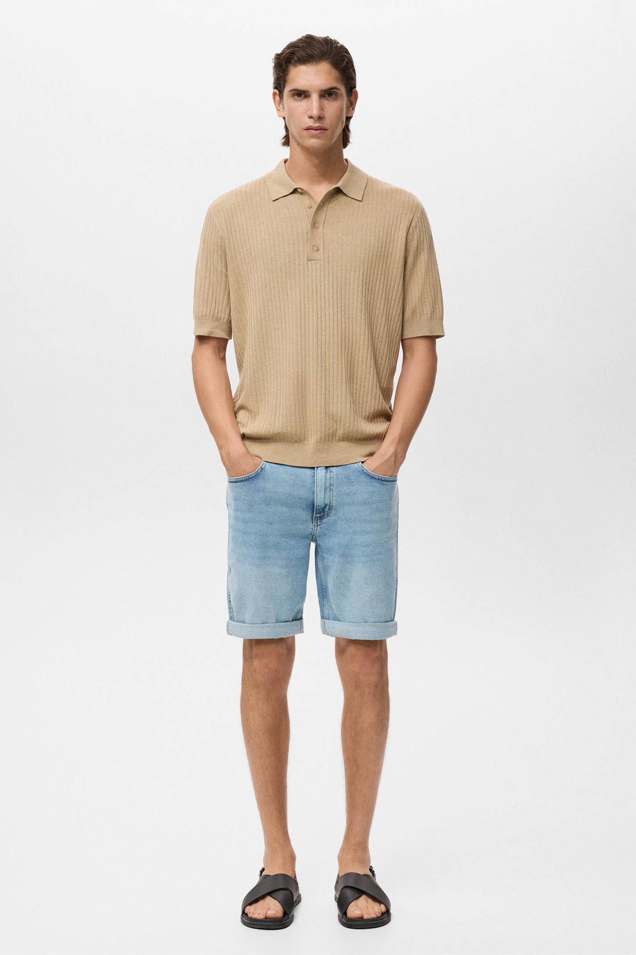 Mango Man denim slim short lichtblauw | wehkamp