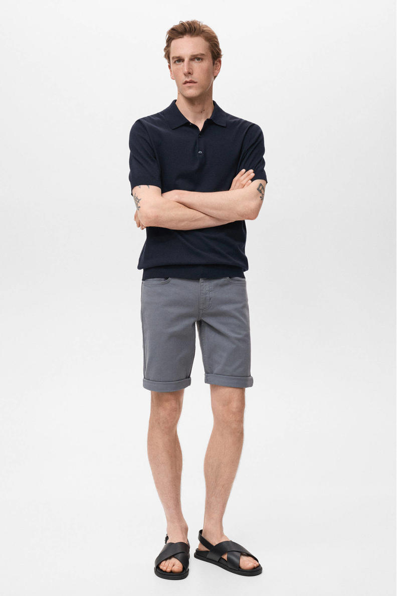 Mango Man denim slim short grijsblauw | wehkamp