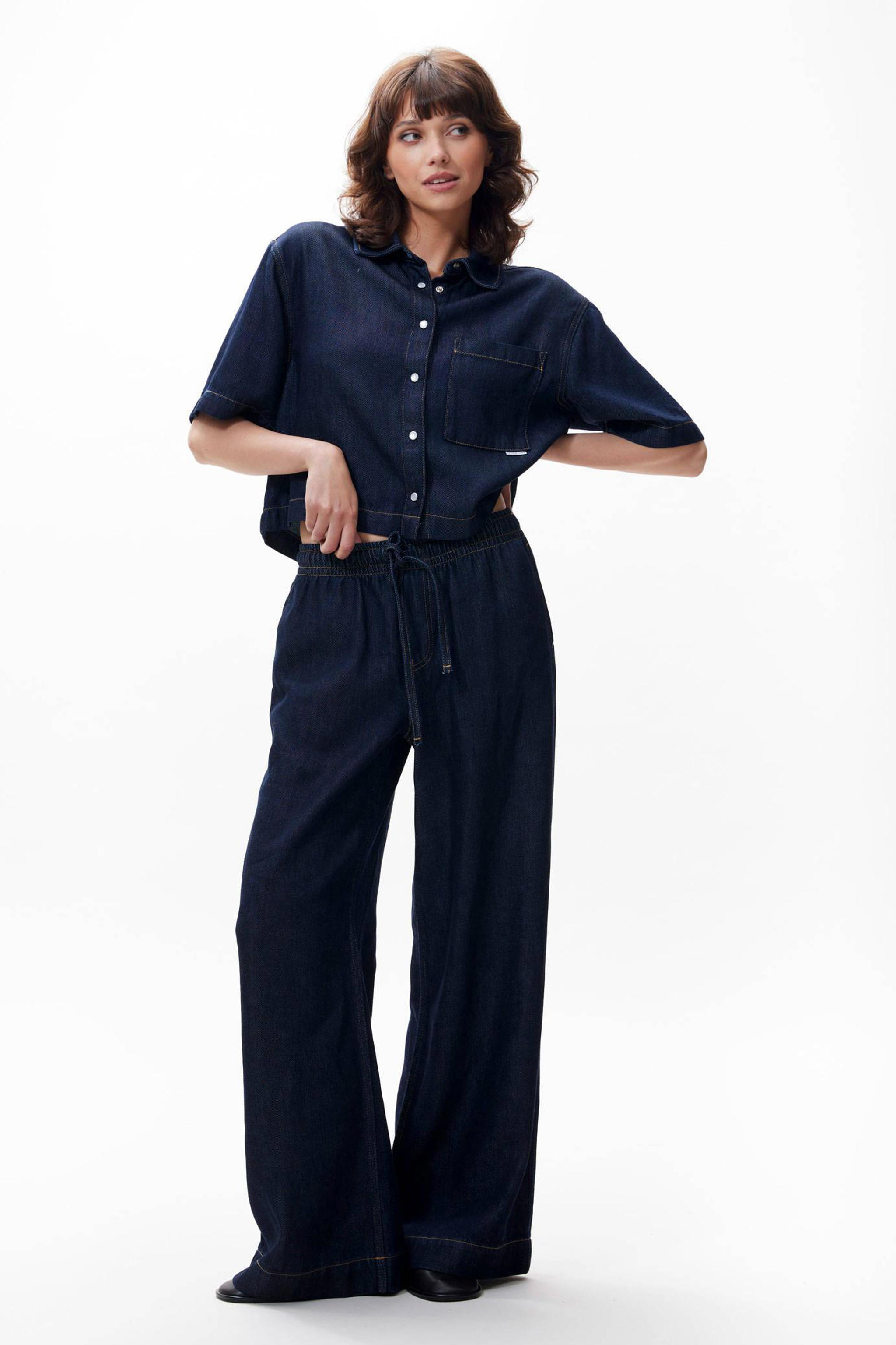 Catwalk Junkie denim wide leg high waist broek donkerblauw | wehkamp