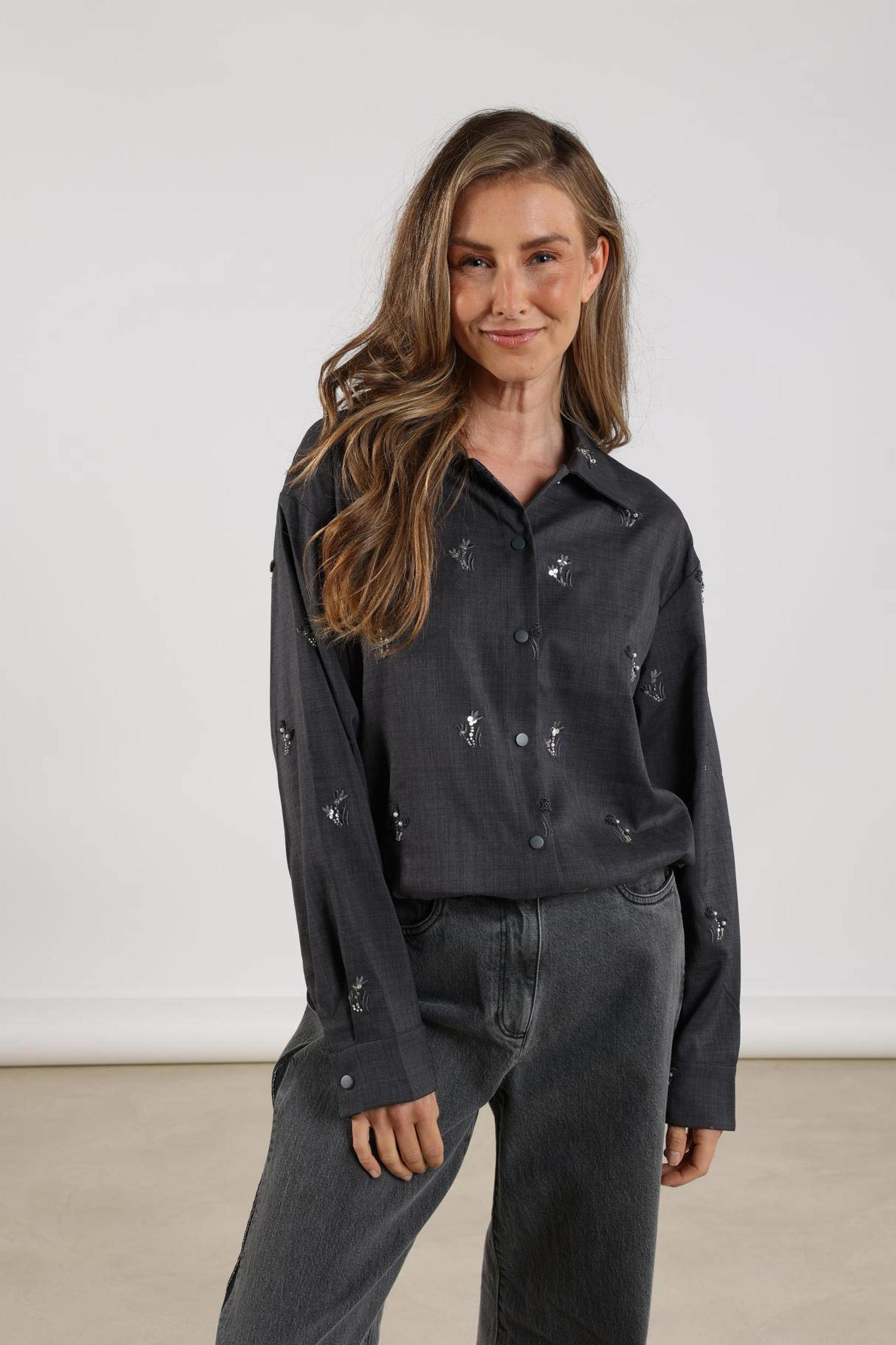 NUKUS blouse antraciet met parels | wehkamp