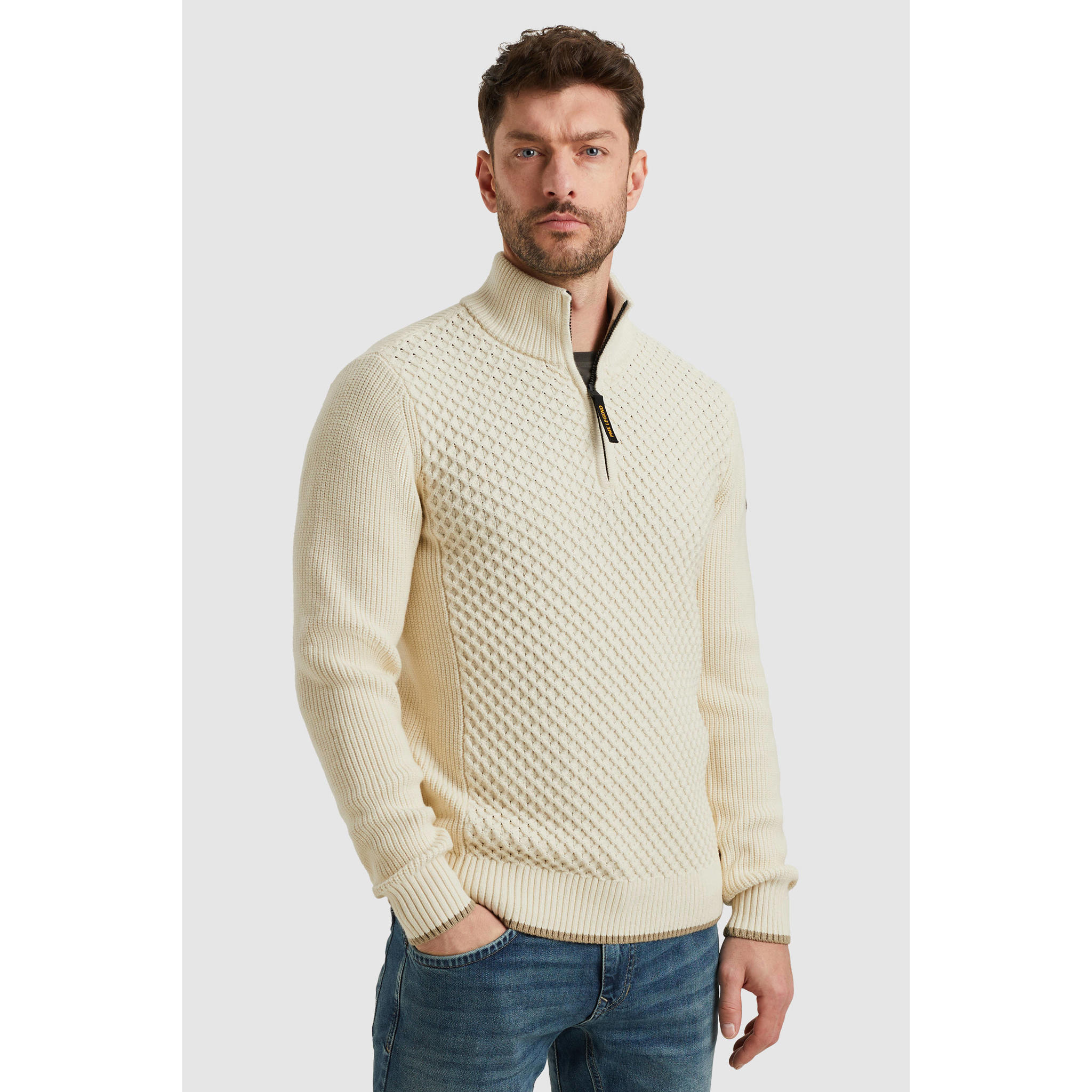 PME Legend trui met ingebreid patroon beige | wehkamp