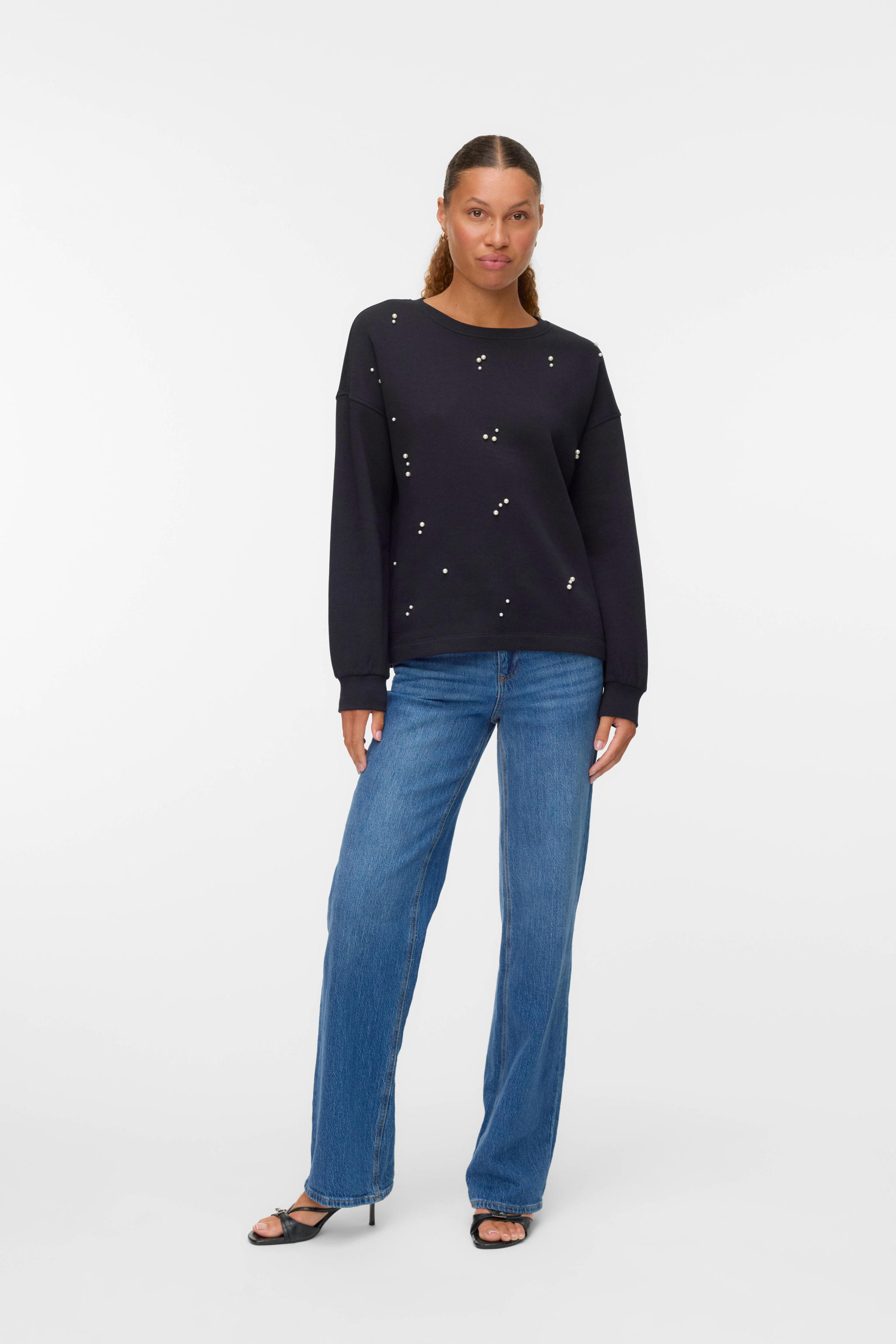 VERO MODA sweater zwart met parels | wehkamp