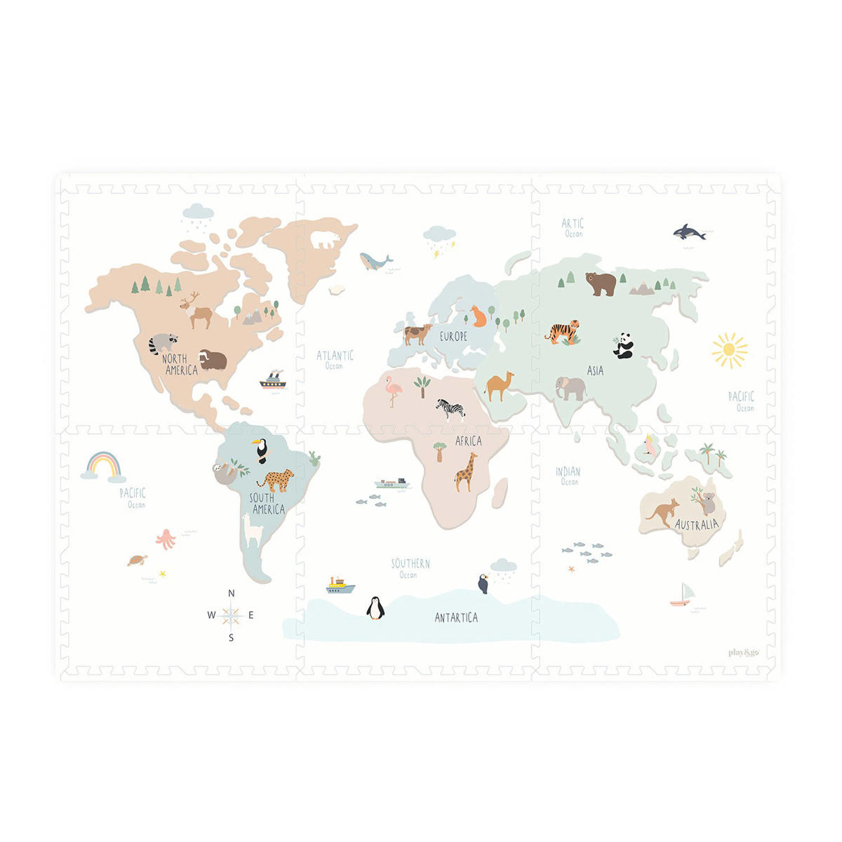 Play&Go EEVAA 3-in-1 omkeerbare puzzel Wereldmap (120x180cm - 6 tegels ...