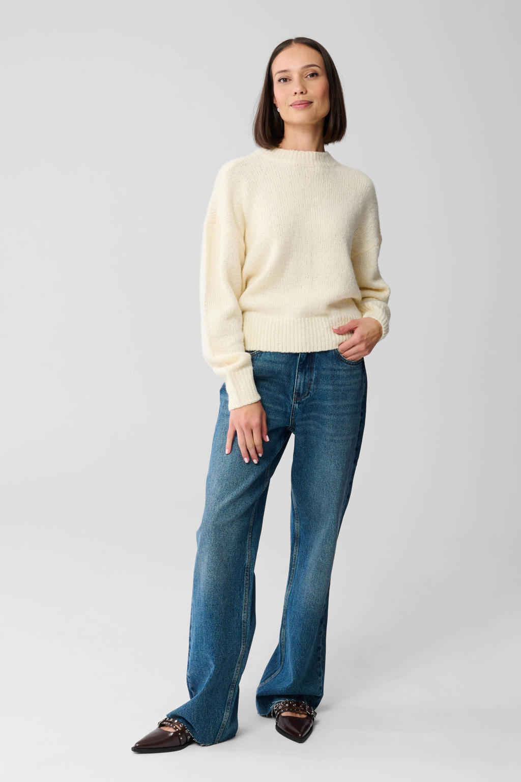 Shoeby high waist wide leg jeans medium blue denim extra lang | wehkamp