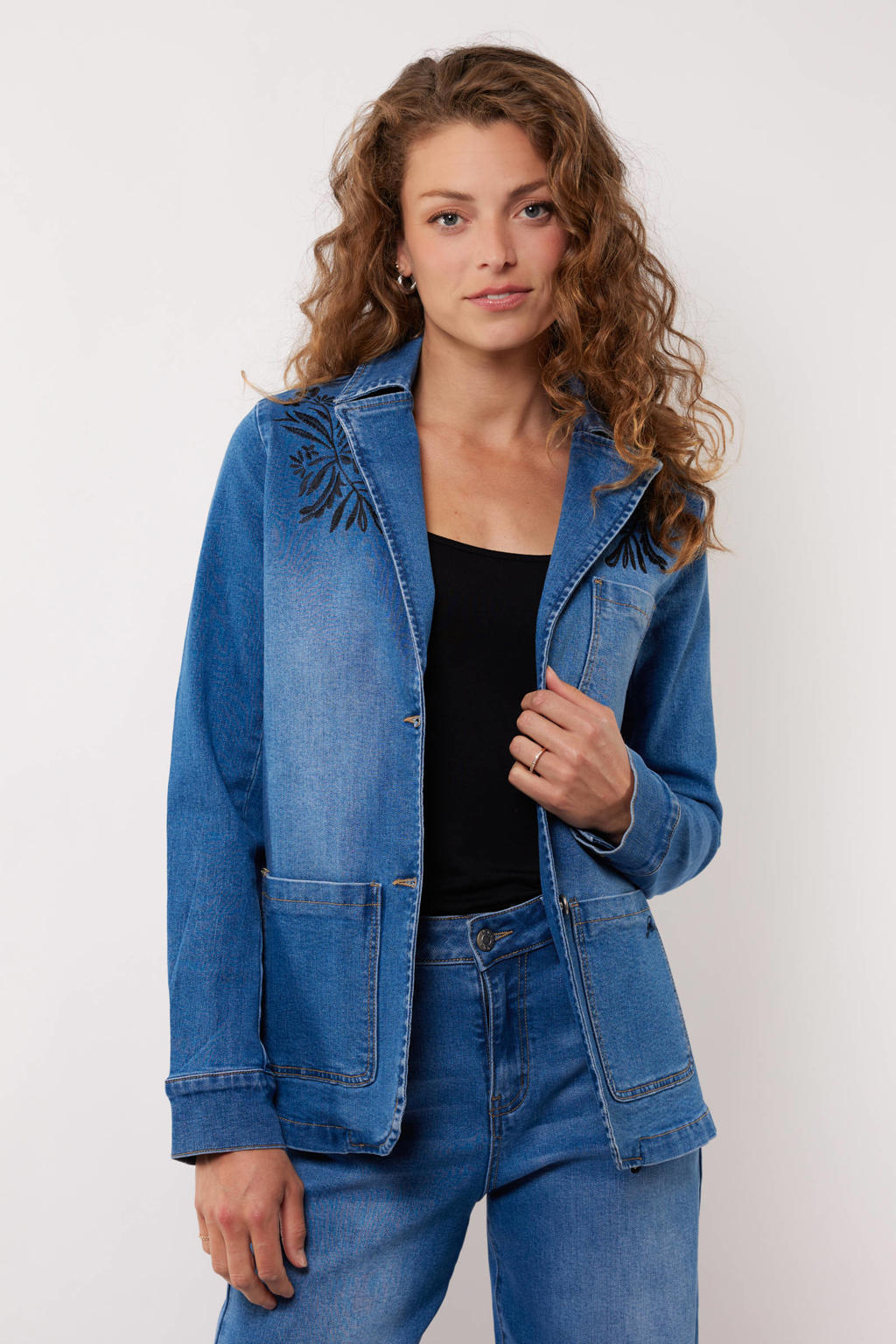 G-maxx X Froukje denim regular blazer light blue denim | wehkamp